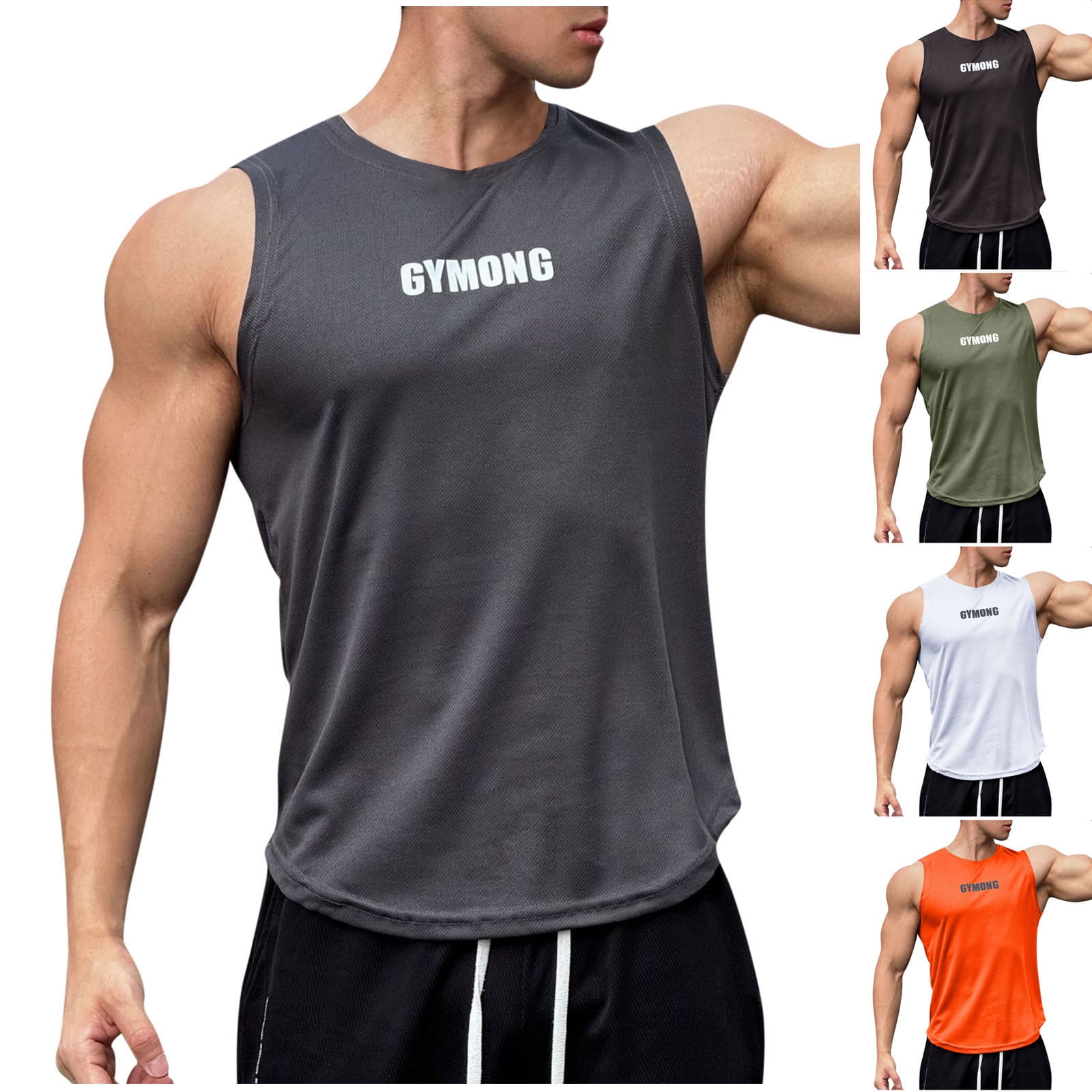AnuYalue Muscle Sleeveless Tank Tops for Men Slim Fit Bodybuilding T ...