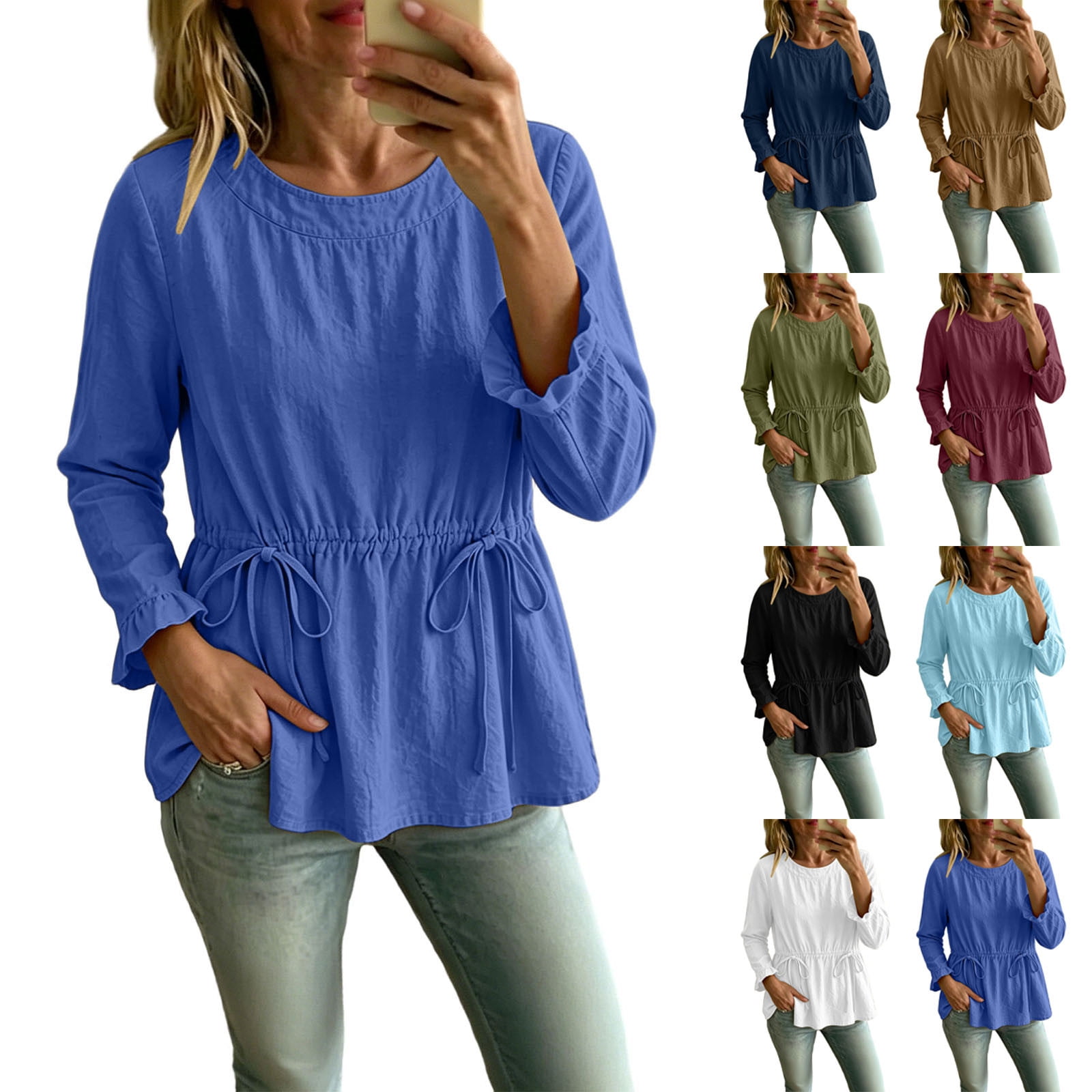 AnuYalue Peplum Tops for Women Long Sleeve Crew Neck Fall Shirts Dressy ...