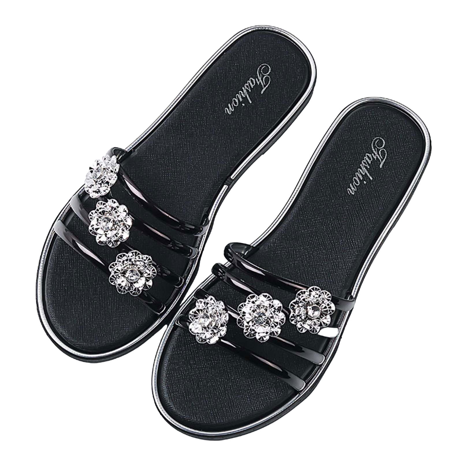 AnuYalue Rhinestone Slide Sandals for Women Flip Flops with Clip Toe ...