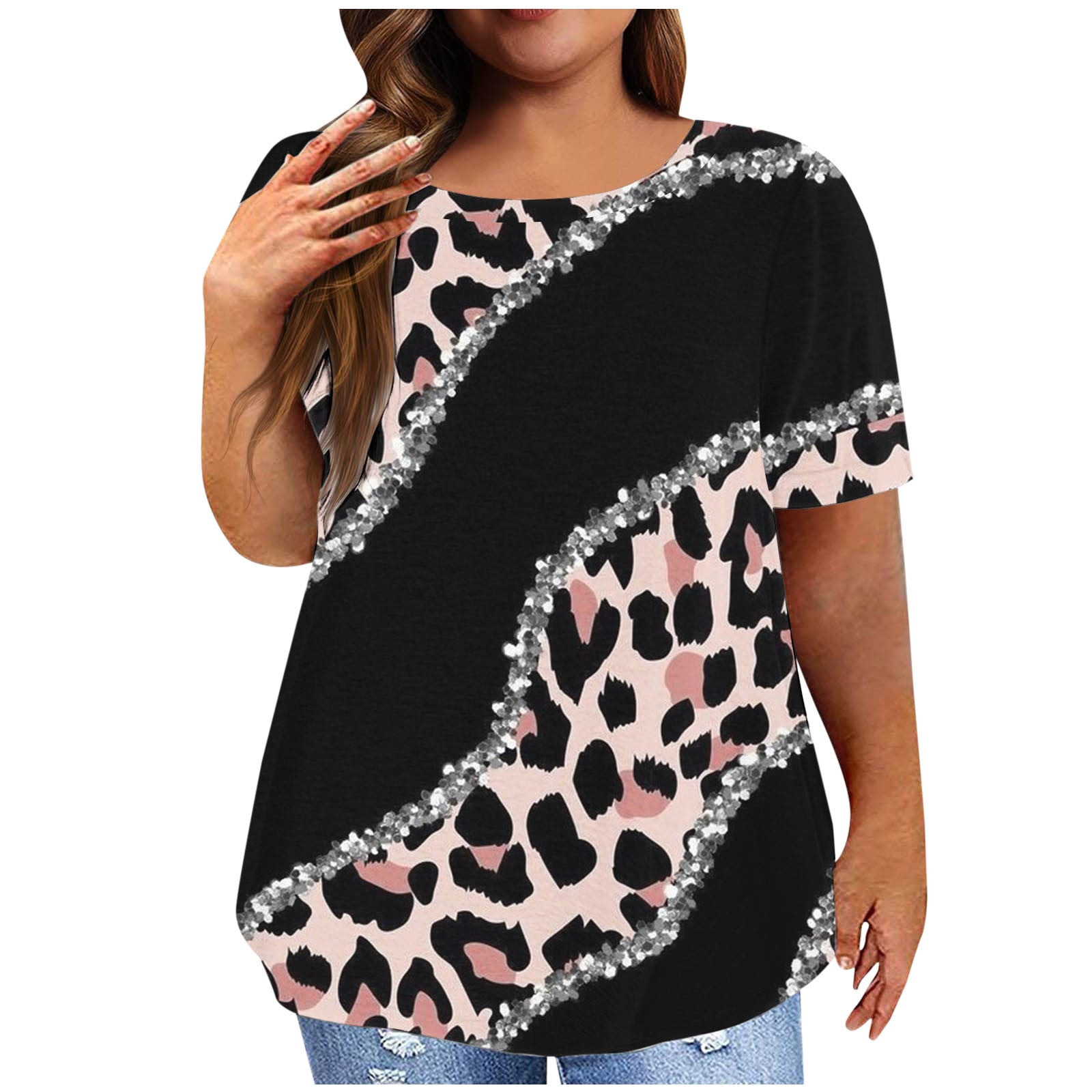AnuYalue Summer Oversized Top for Women Fashion Leopard Print Short ...