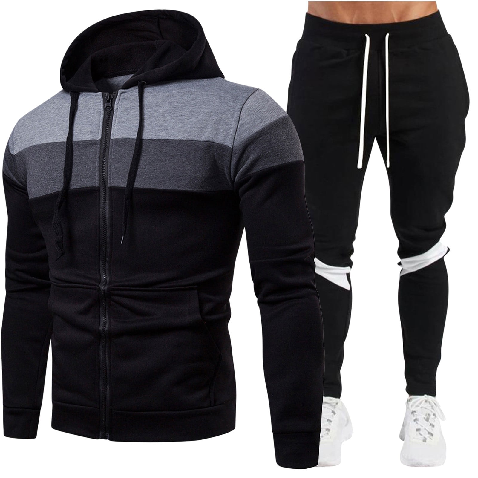AnuYalue Sweat Suits Men 2 Piece Set Full Zip Color Block Hoodie and ...