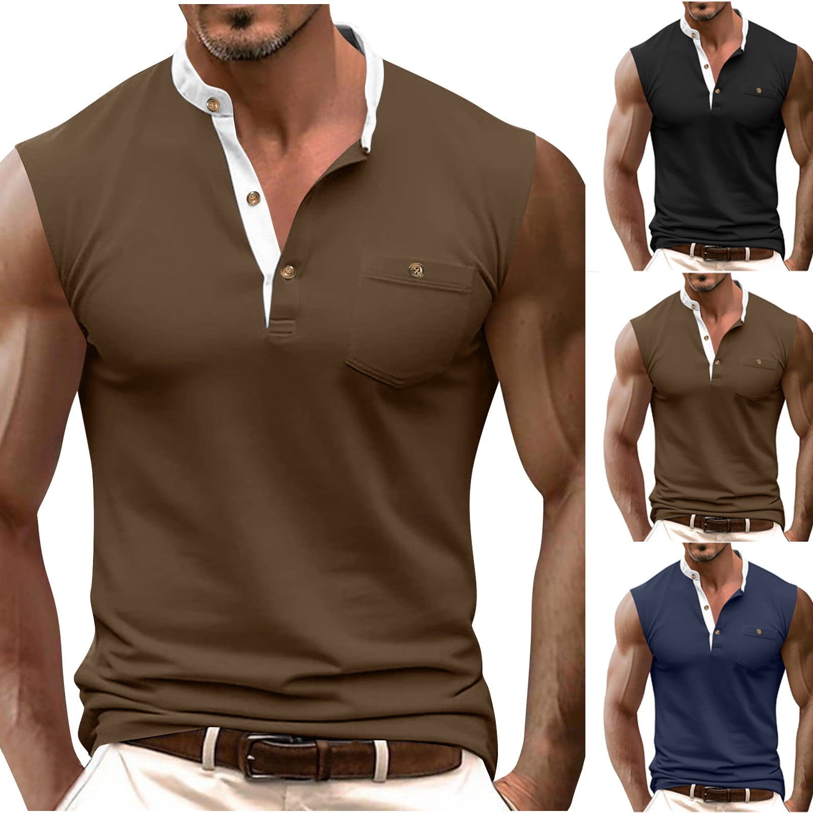 AnuYalue Tank Tops for Men Stand Collar Gym Top Bodybuilding Sleeveless ...