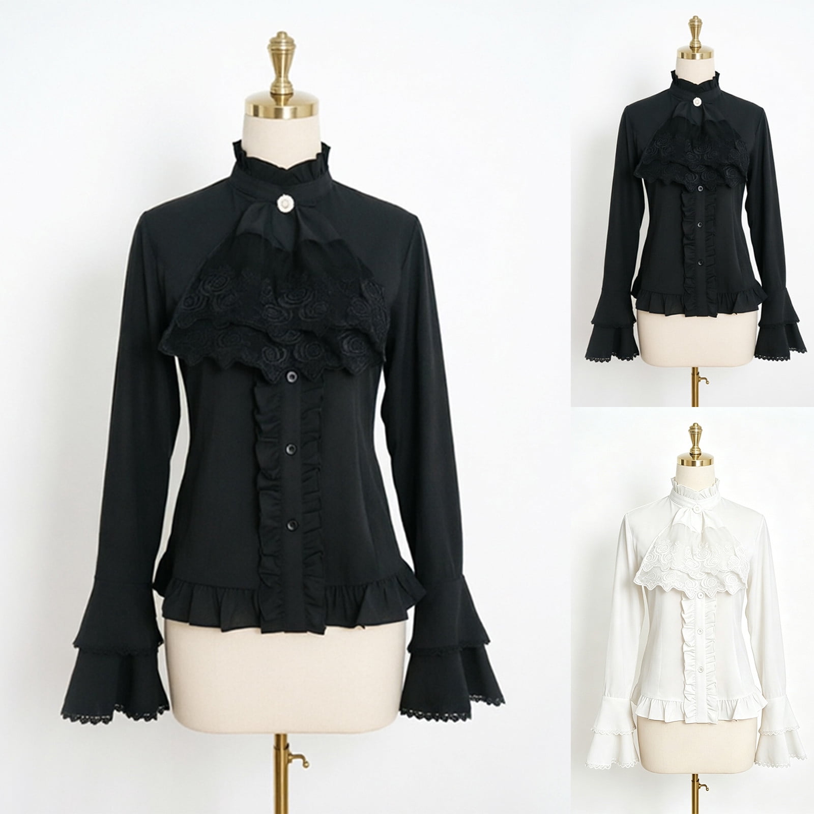AnuYalue Victorian Blouse Womens Gothic Pirate Shirt Vintage Long ...