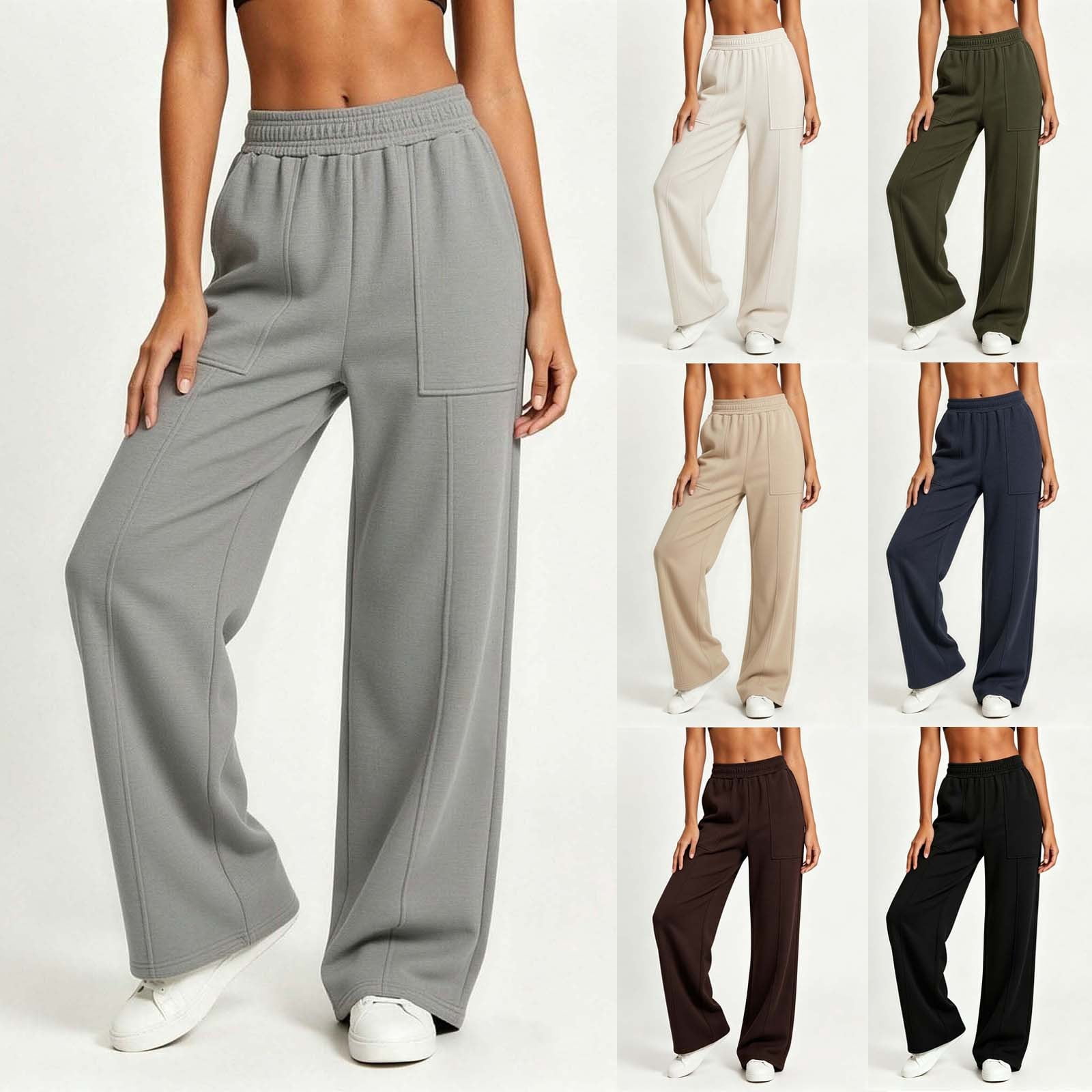 AnuYalue Wide Leg Pants for Women Casual High Elastic Waist Pant Trendy ...