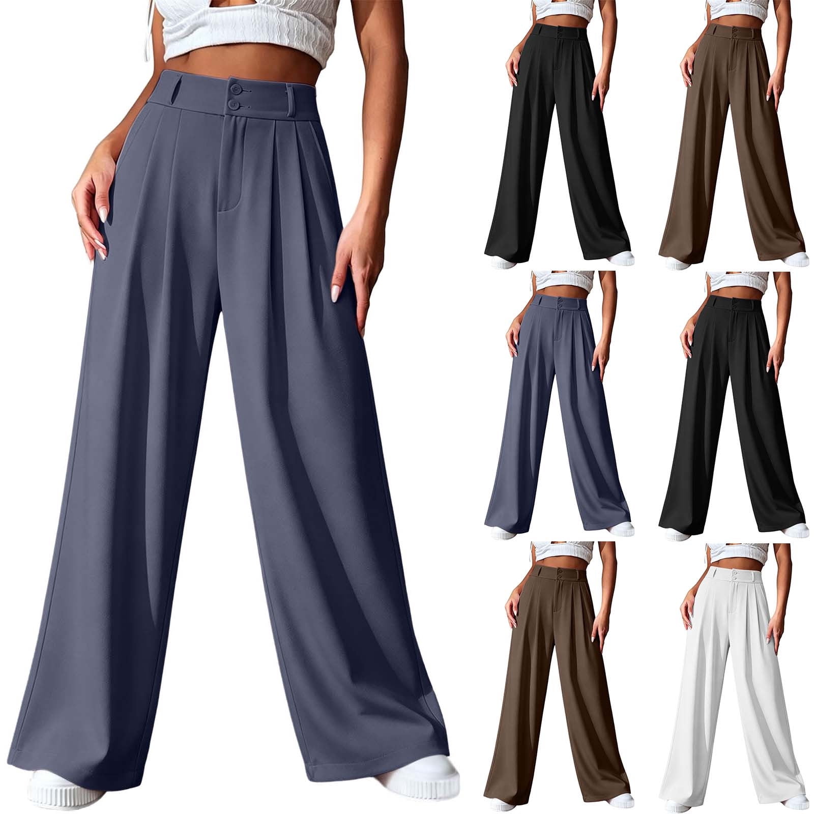 AnuYalue Wide Leg Pants for Women Plus Size Stretchy Work Dress Pants ...