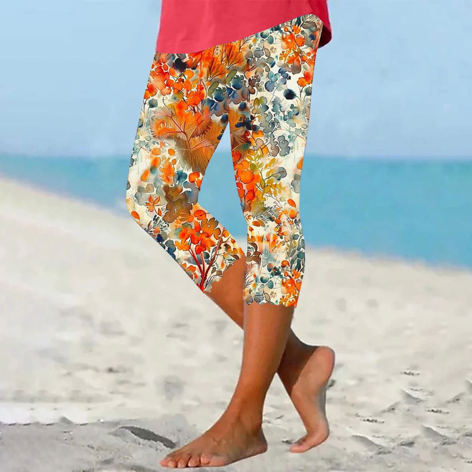 AnuYalue Women Capri Leggings Tummy Control Capris Summer Boho Floral ...