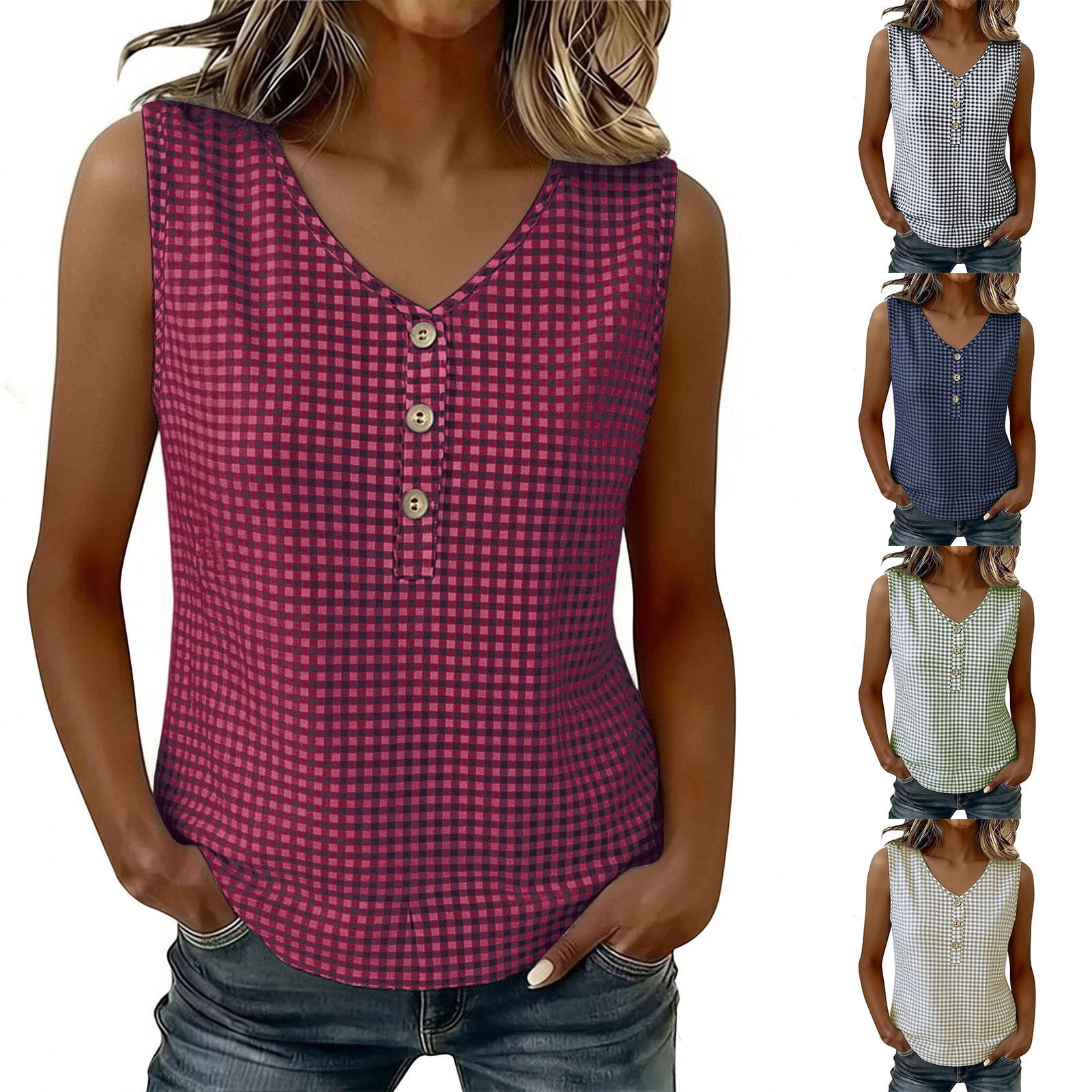 AnuYalue Women Palid Tank Tops Dressy Casual Henley Neck Sleeveless ...