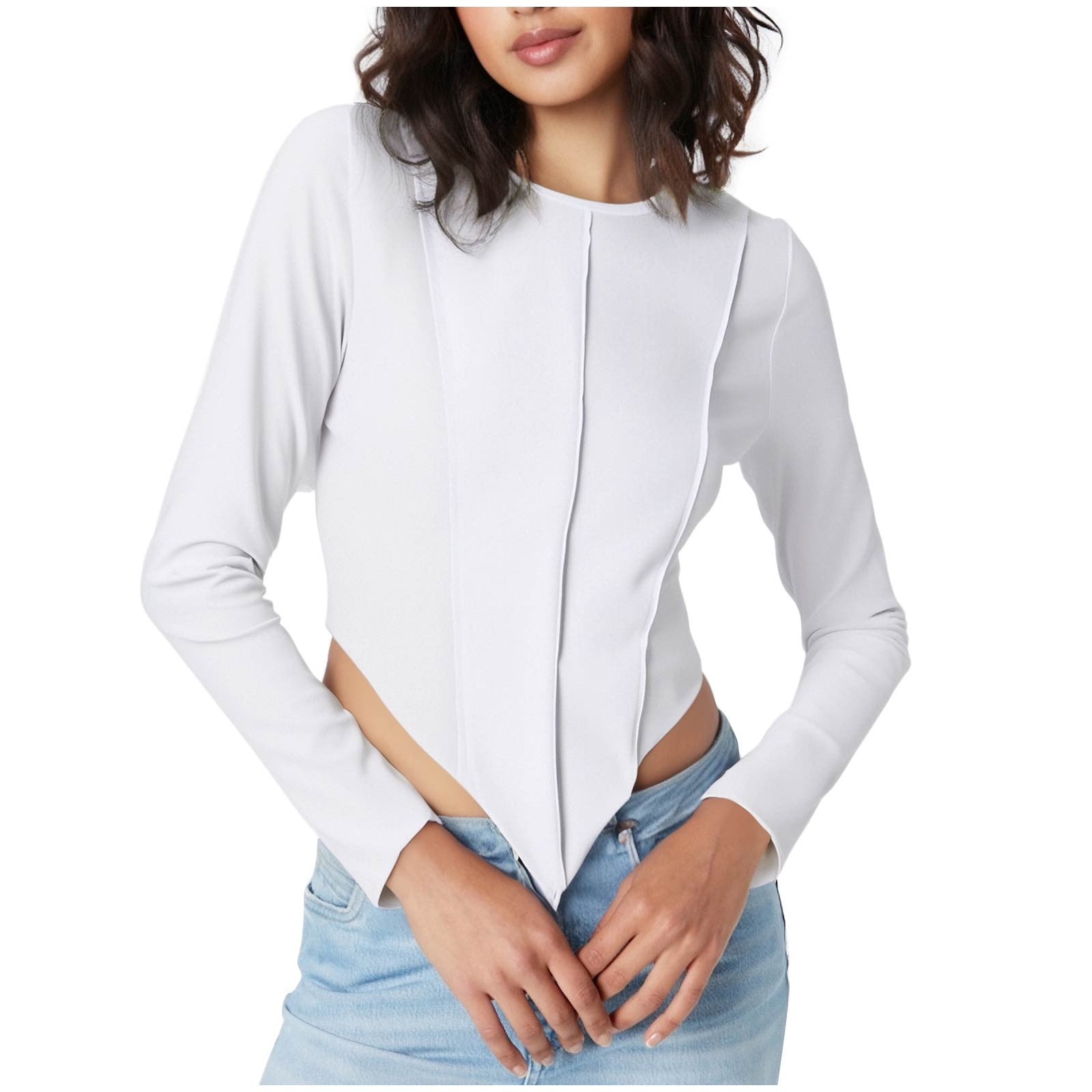 AnuYalue Women Scoop Neck Ribbed Long Sleeve Party Going Out Crop Tops ...