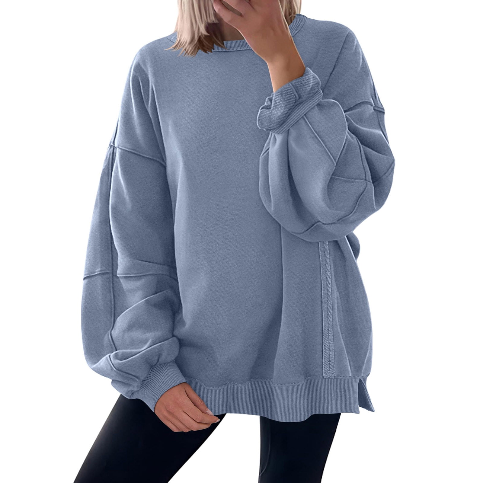 AnuYalue Women Sweatshirts Oversized Long Sleeve Tops Crewneck Side ...