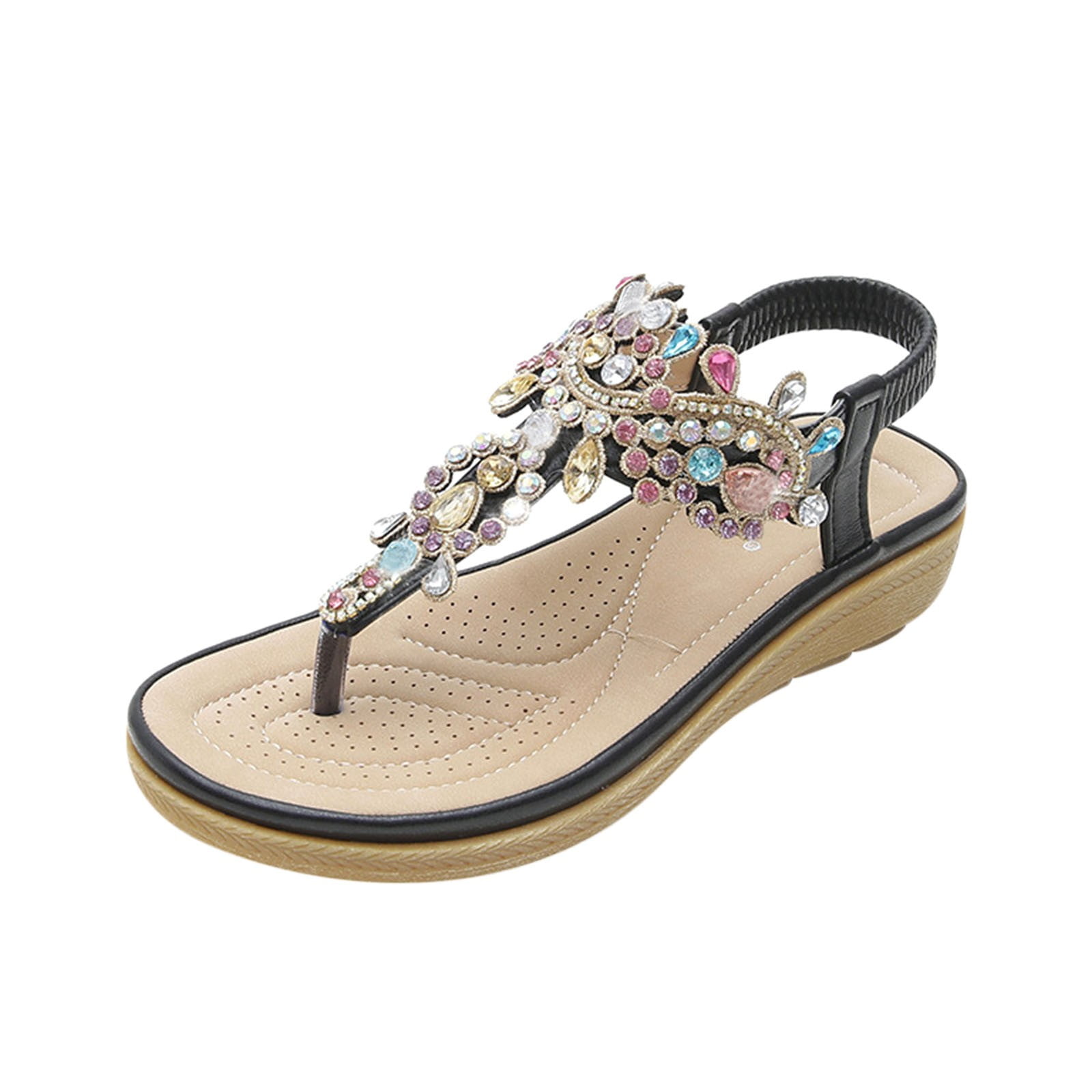 AnuYalue Women's Braided T-strap Thong Slip On Flat Sandals With ...