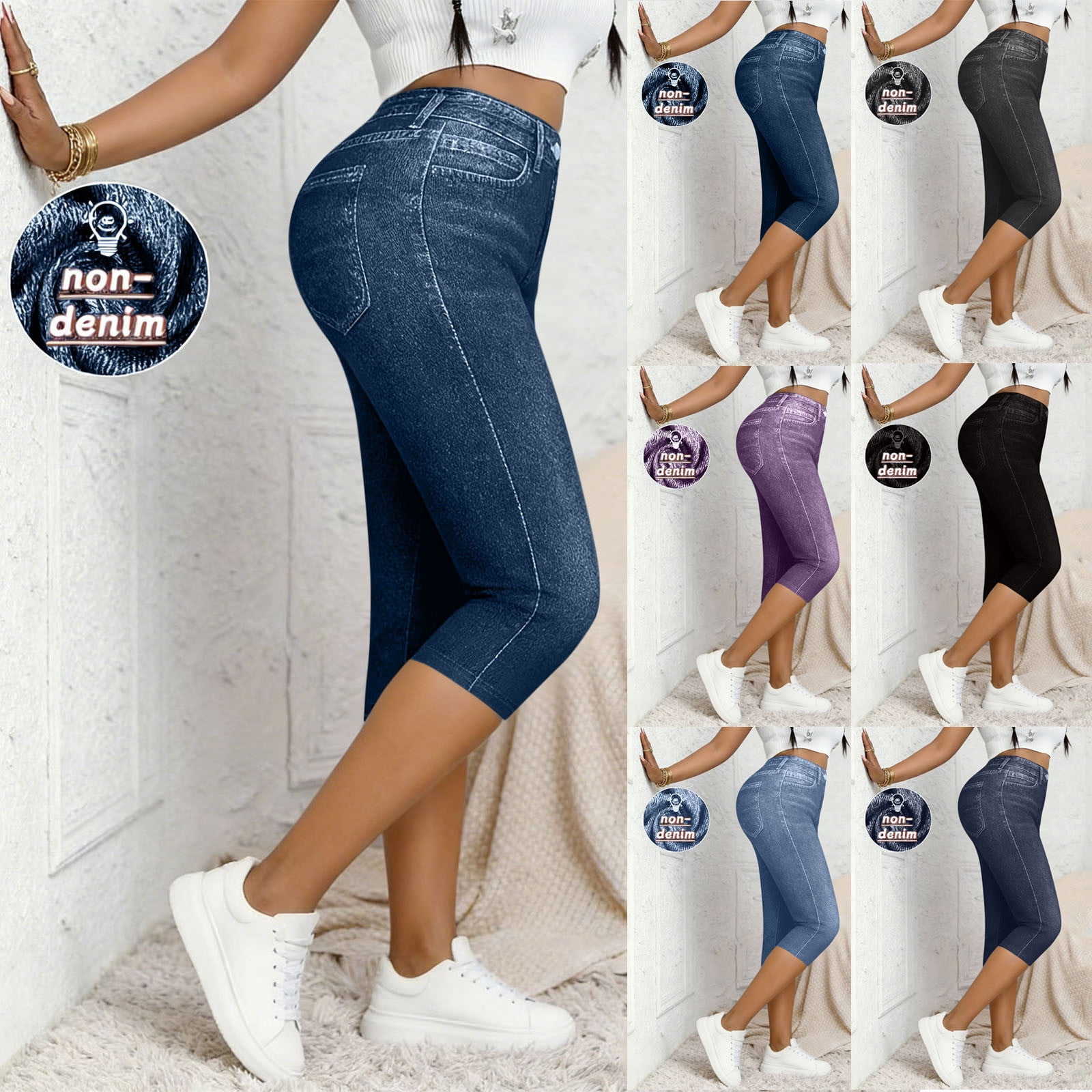 AnuYalue Women's Capri Pants Trendy High Waisted Skinny Capris Stretchy ...