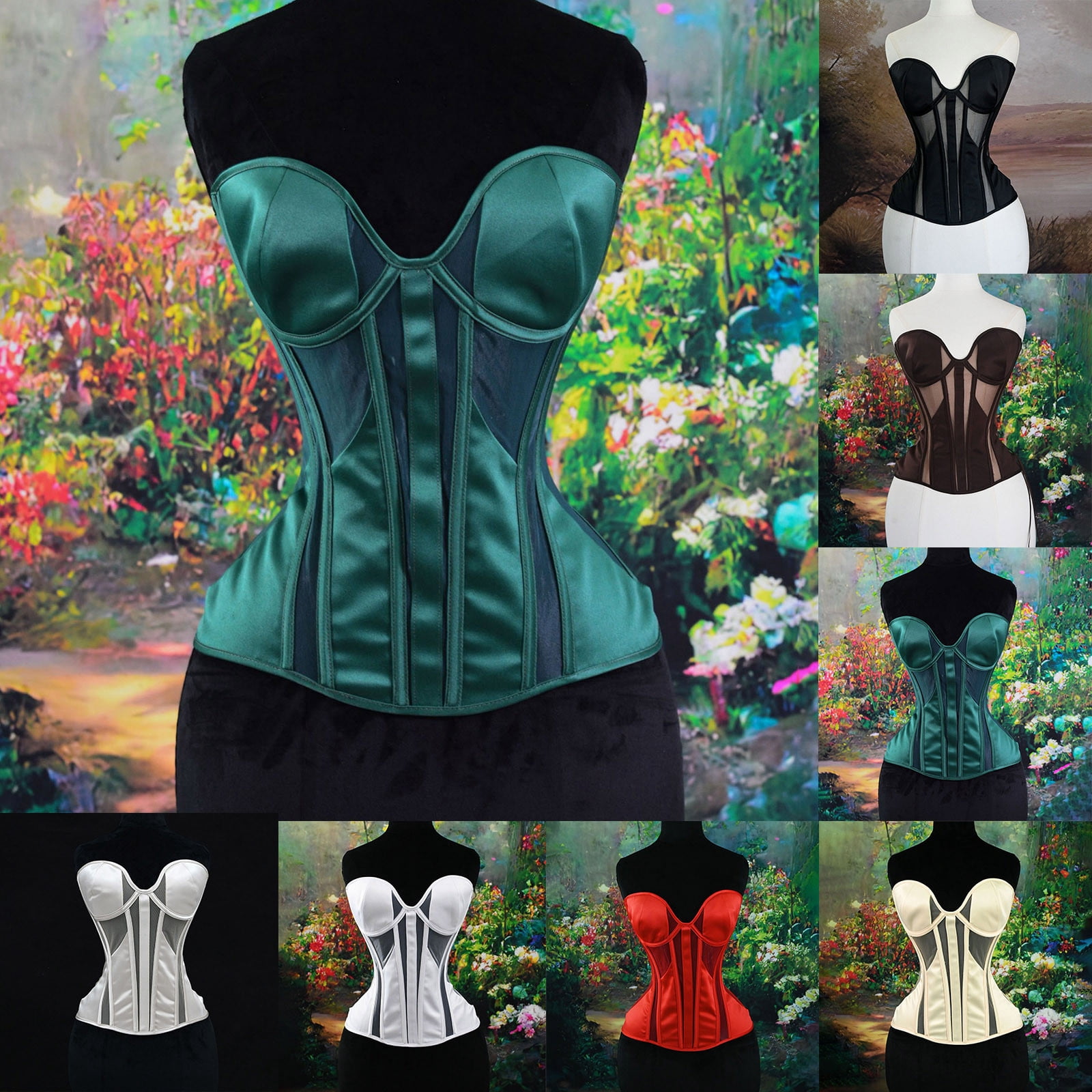 AnuYalue Women's Classic Elegant Satin Corsets Adjustable Lace Up Fit ...