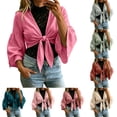 AnuYalue Women's Cute Cropped Cardigans Tie Front Long Flared Sleeve ...