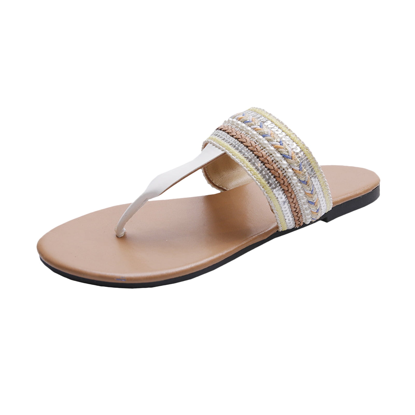 AnuYalue Women's Flat Slide Sandals - Casual Bling Bohemian Thong Slip ...