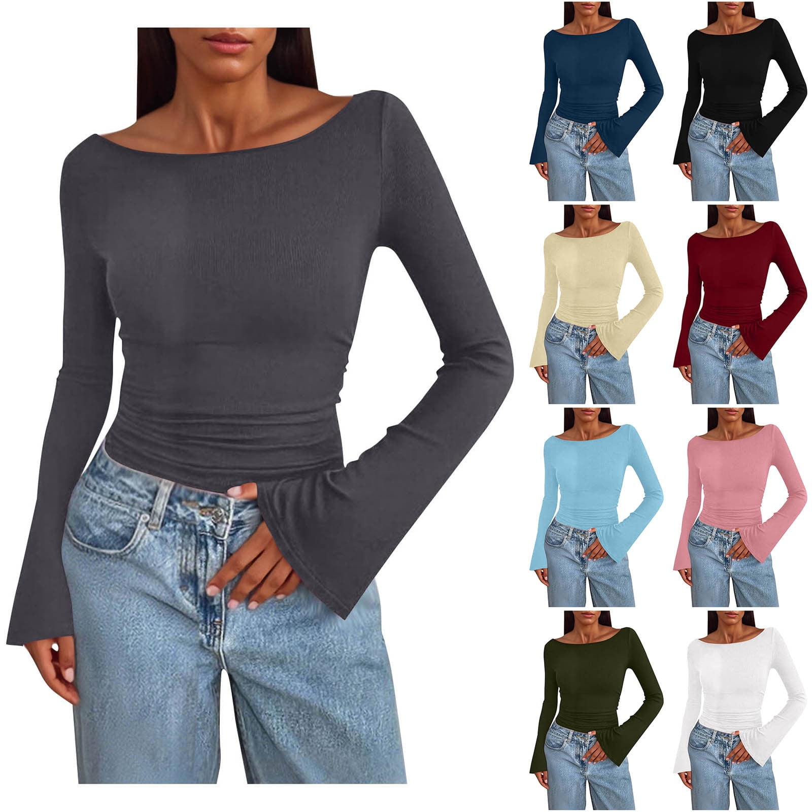 AnuYalue Women's Long Sleeve Shirts Fall Crop Going Out Tops Casual ...