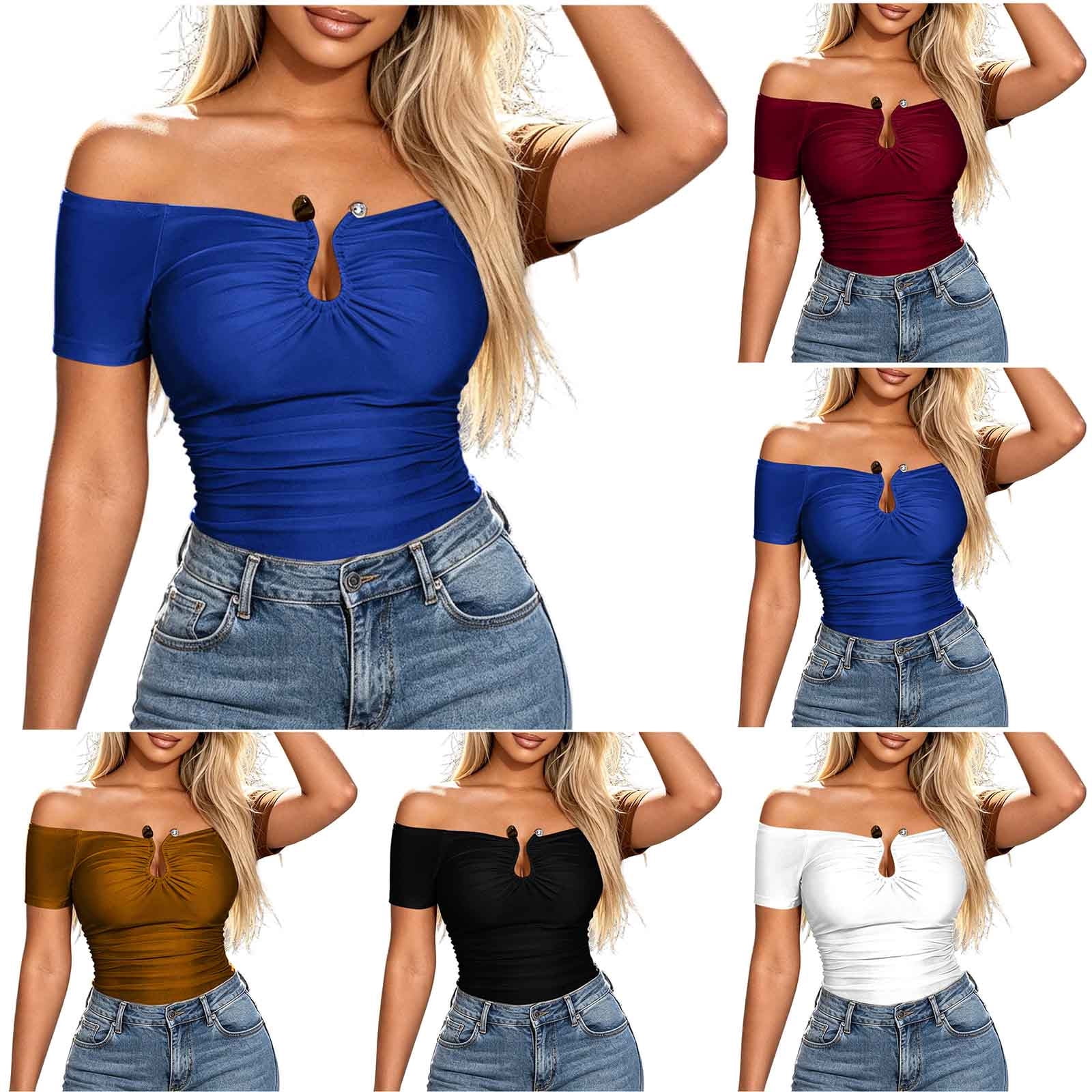 AnuYalue Women's Off Shoulder Shirt Short Sleeve T Shirts Cut Out ...