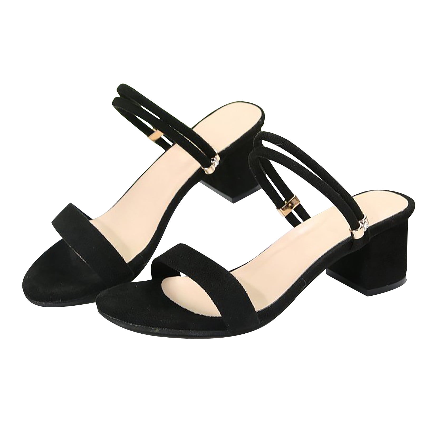 AnuYalue Women's Open Toe Ankle Strap Low Block Chunky Heels Sandals ...