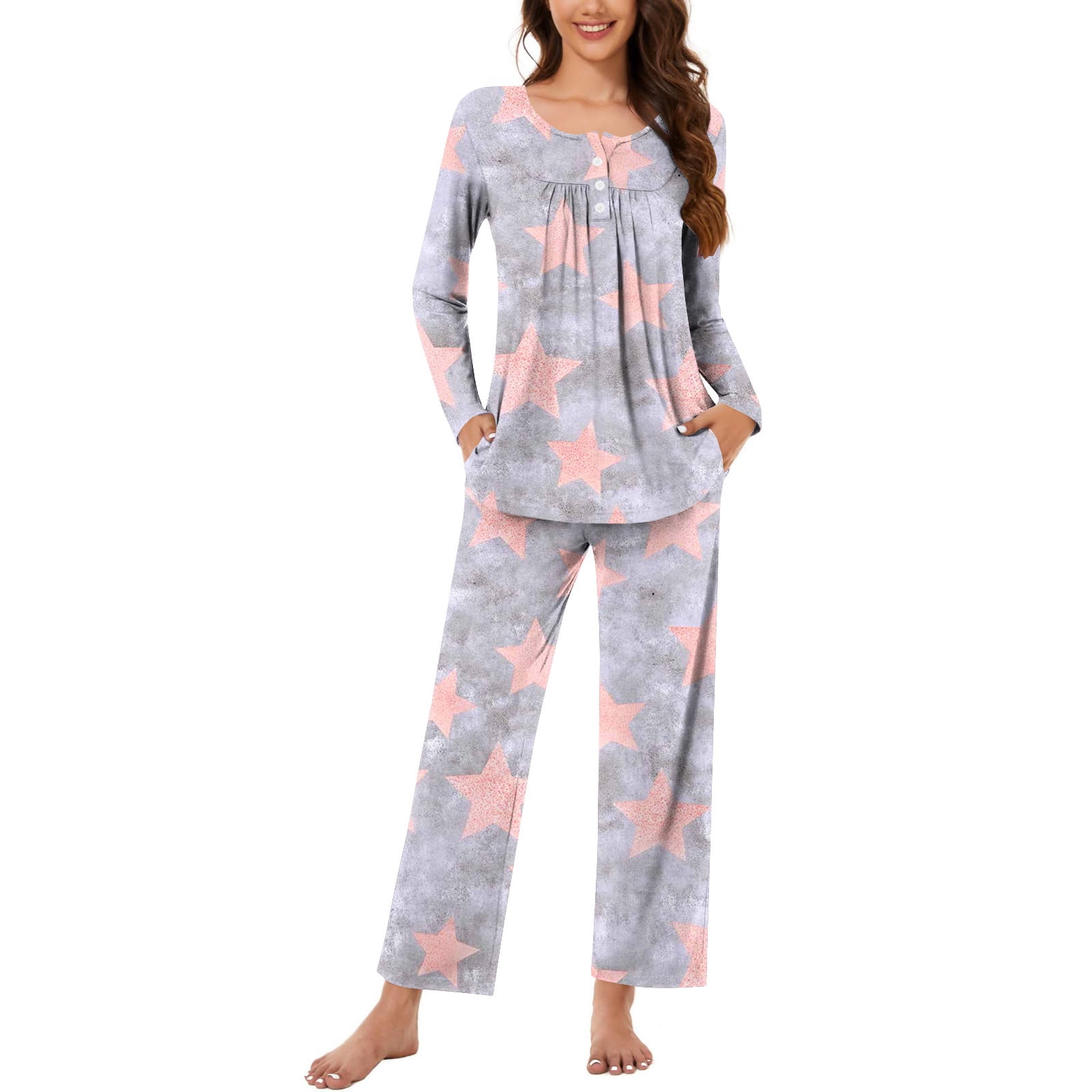 AnuYalue Women's Pajama Set Fall 2 Piece Lounge Outfits Fashion Star ...