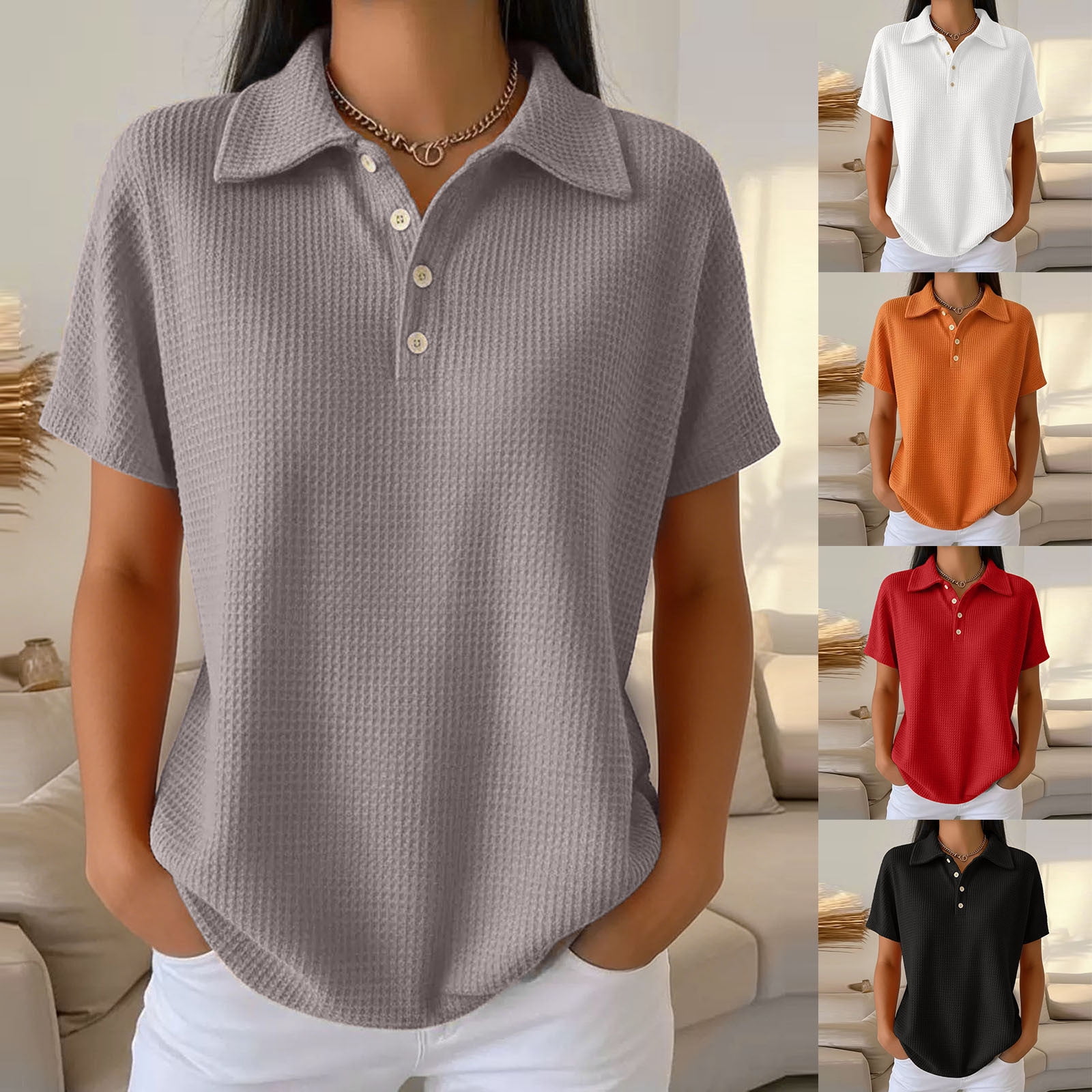 AnuYalue Women's Plus Size Waffle Shirts Short Sleeve T-Shirt Summer ...