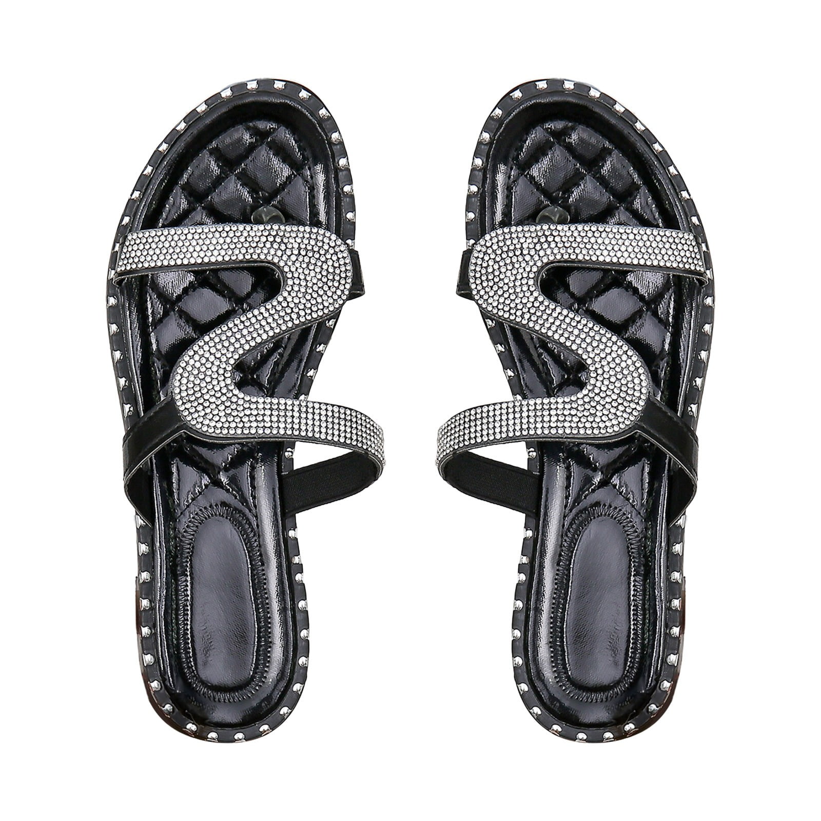 AnuYalue Women's Rhinestone Flat Sandals Open Toe Summer Glitter Bling ...