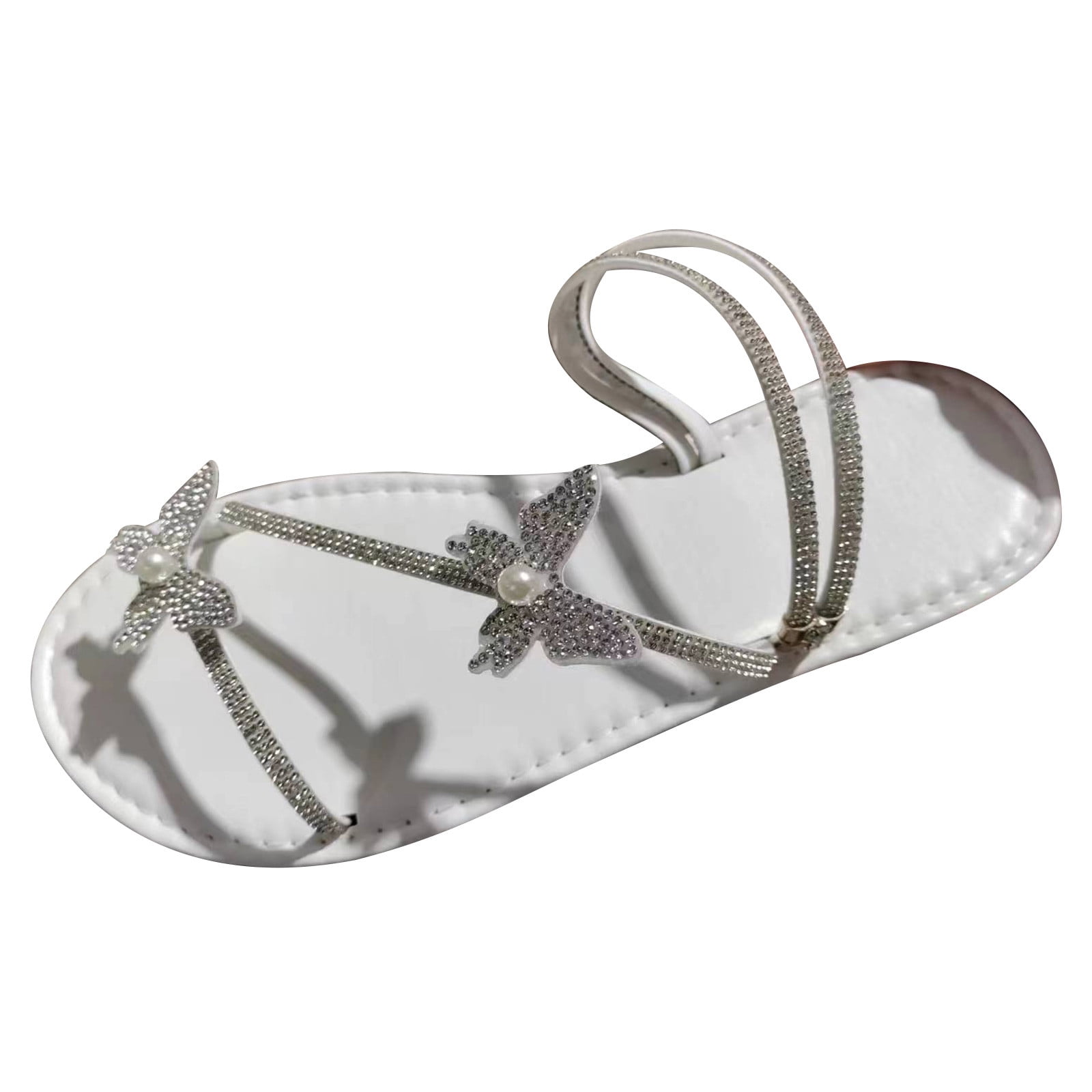 AnuYalue Women's Rhinestone Flat Sandals, Women Flip Flops with Clip ...