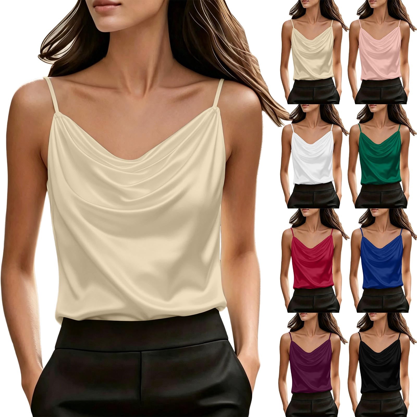 AnuYalue Women's Silk Satin Camisole Cowl Neck Tank Top Cami Casual ...