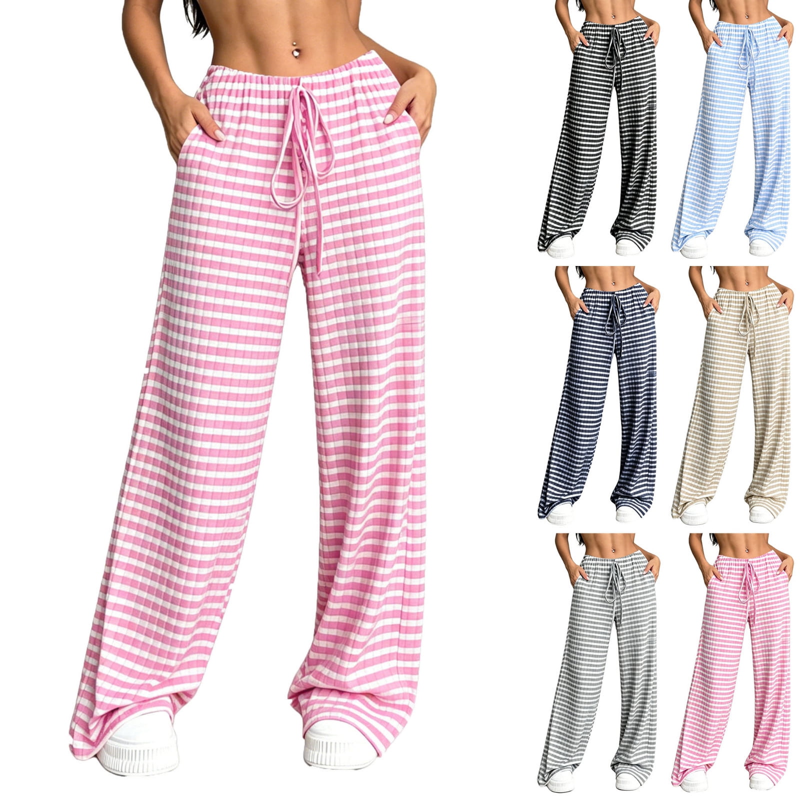 AnuYalue Women's Striped Pants Trendy Cotton Plaid Pajama Pants ...