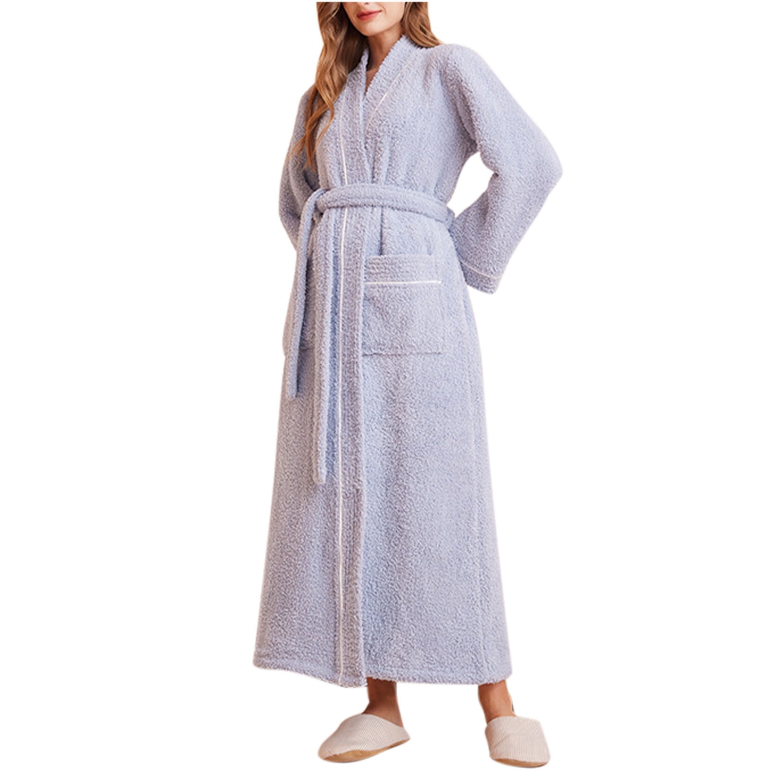 AnuYalue Women's Terry Cloth Robe Cozy Shawl Collar Plush Long Bathrobe ...