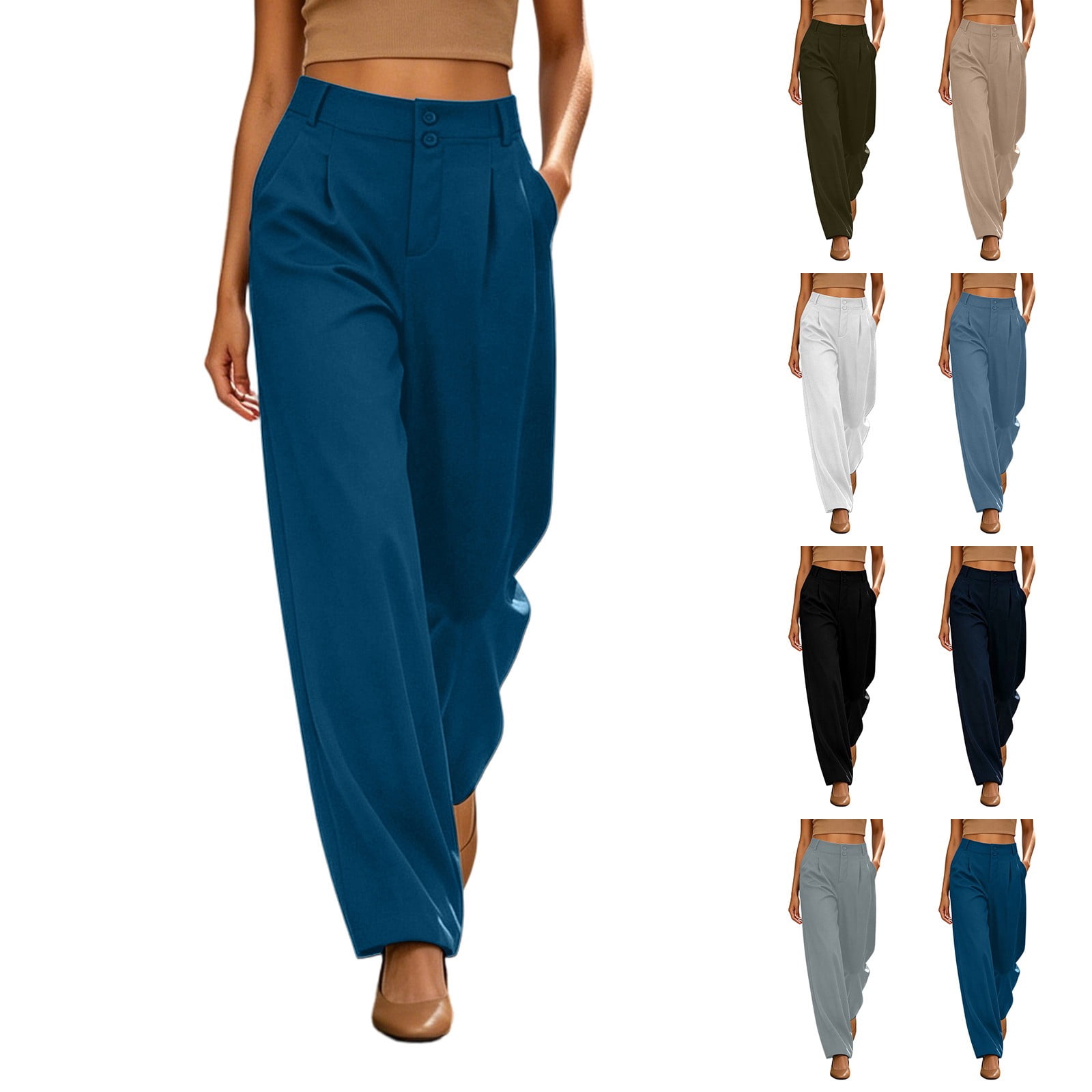 AnuYalue Women's Wide Leg High Waist Wide Leg Pants Loose Fit Back ...