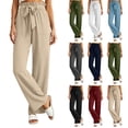 AnuYalue Women's Wide Leg Pants with Pockets High Waist Adjustable Knot ...