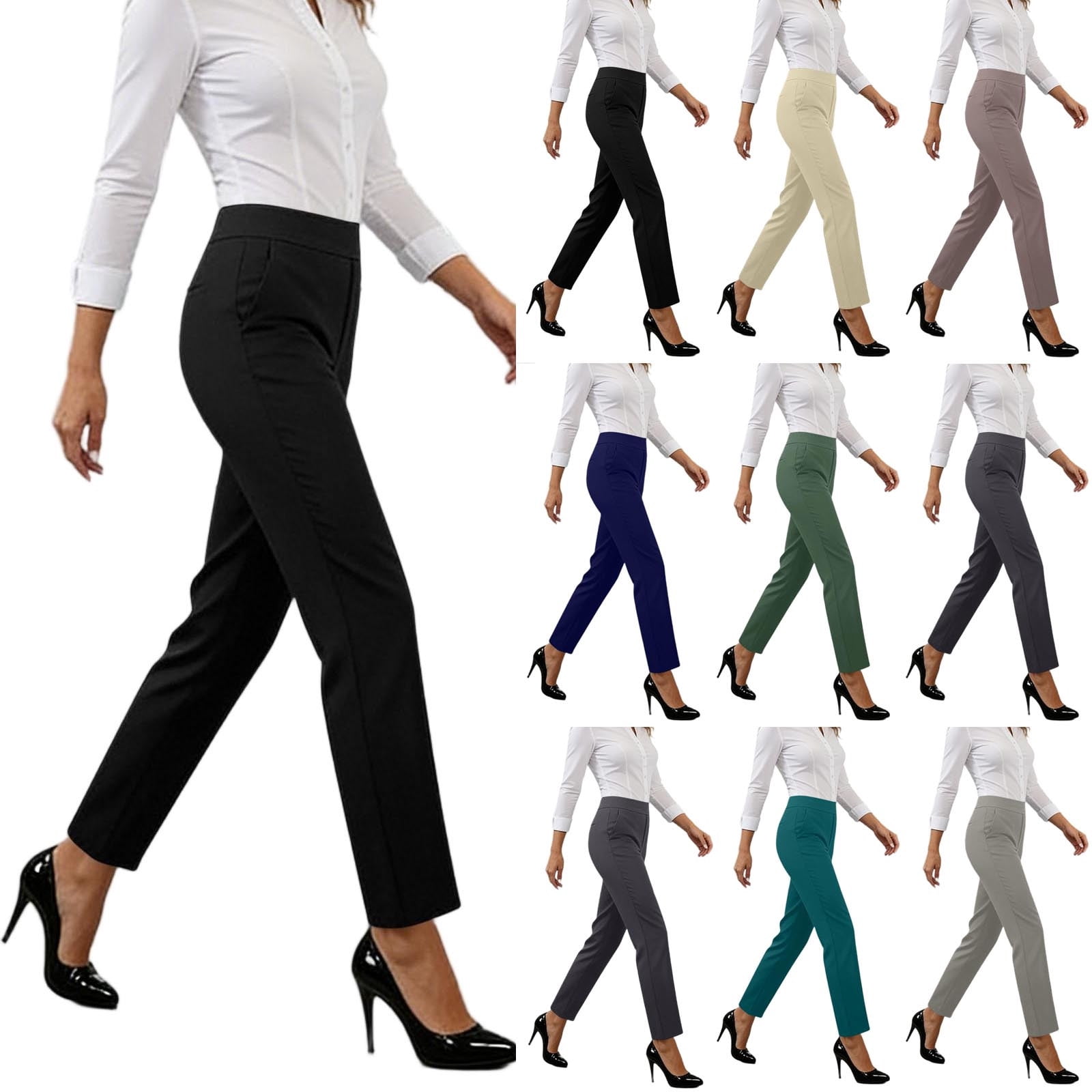 AnuYalue Women's Work Pants Trendy Cropped Tapered Trouser High Waist ...