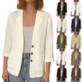 AnuYalue Womens 3/4 Sleeve Linen Shirt Jackets Lightweight Button Down ...