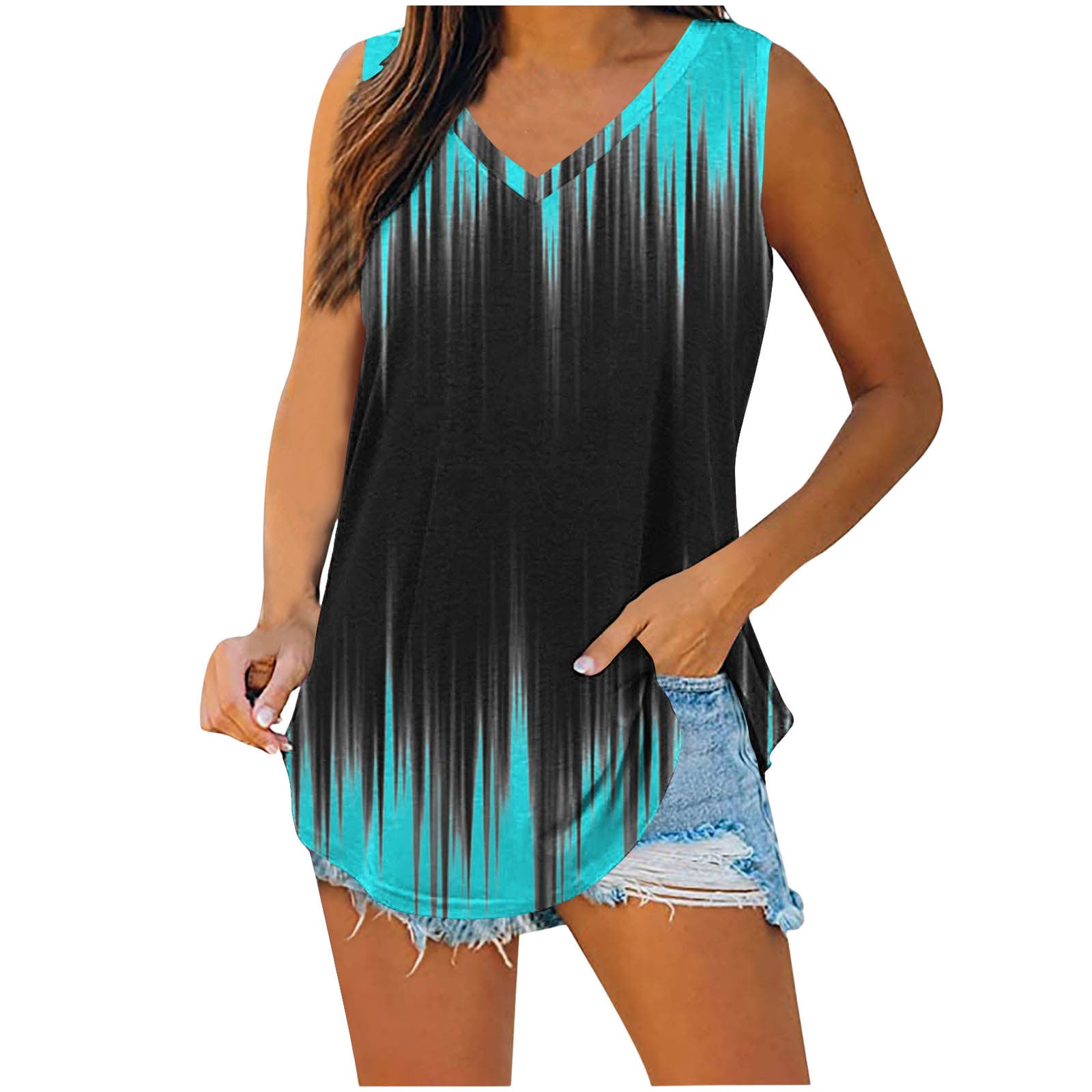 AnuYalue Womens Generic Tank TopsTrendy Tie Dye Printed V Neck Shirts ...