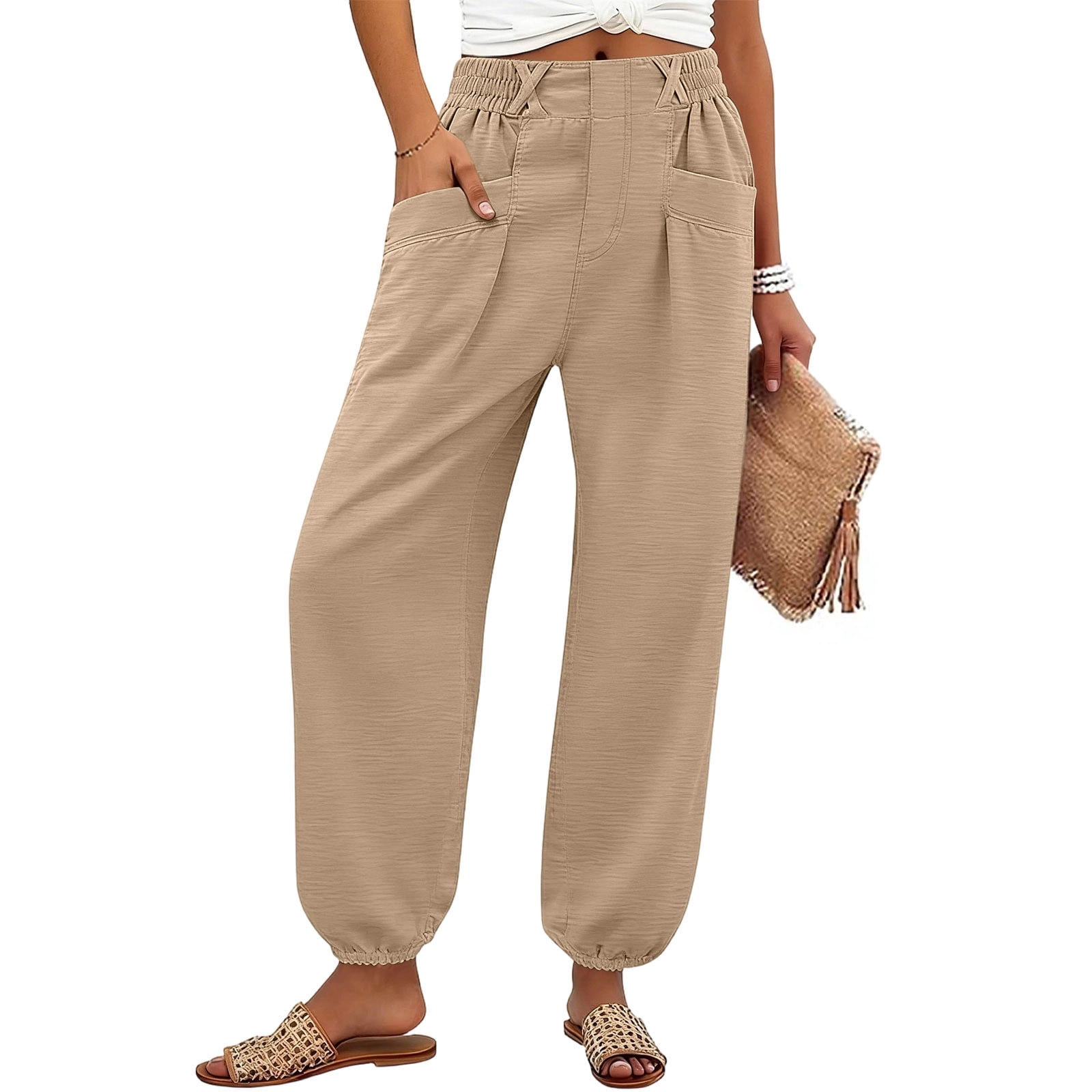 AnuYalue Womens Jogger Pants High Waisted Elastic Waist Loose Casual ...