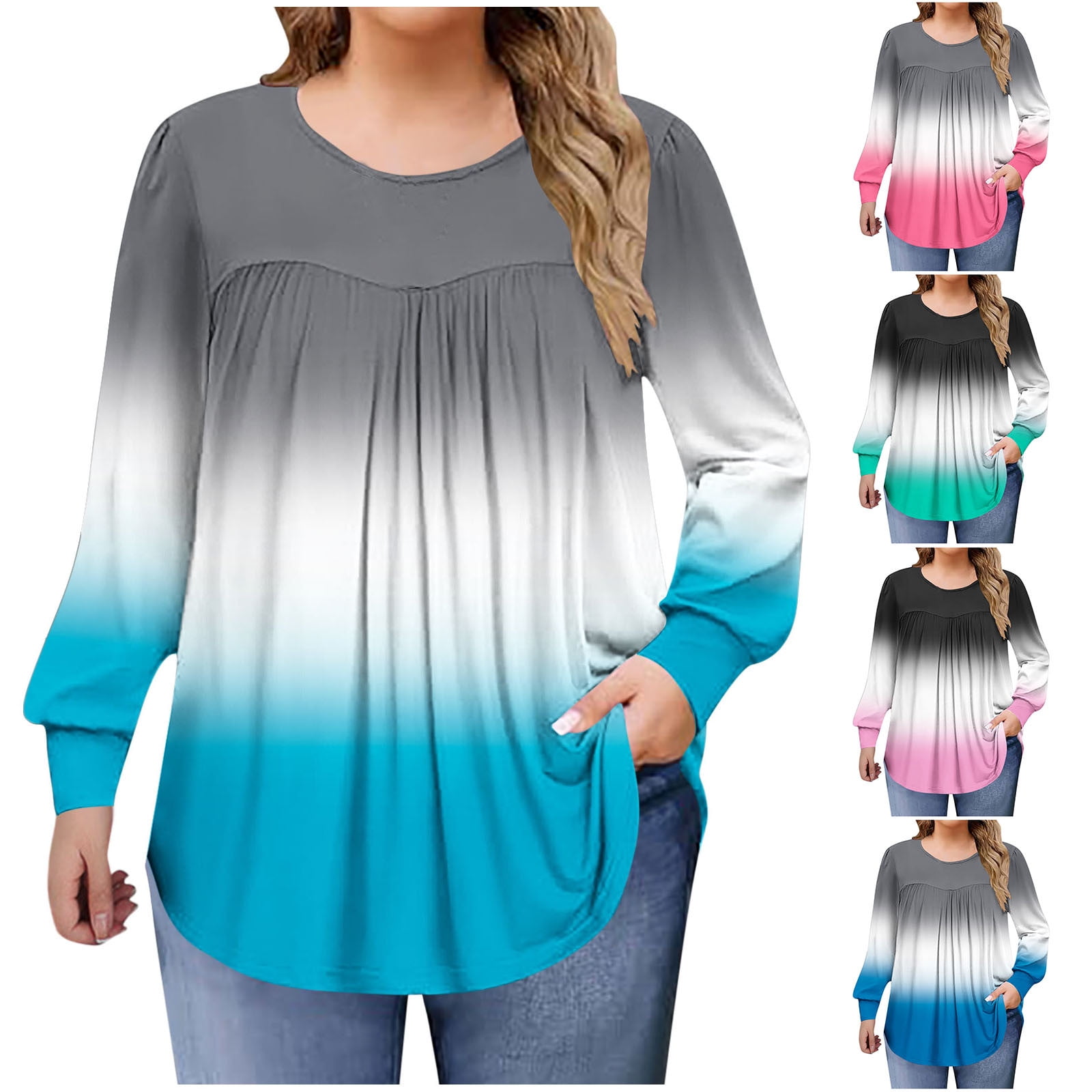AnuYalue Womens Plus Size Tshirts Gradient Color Oversized Pleated ...