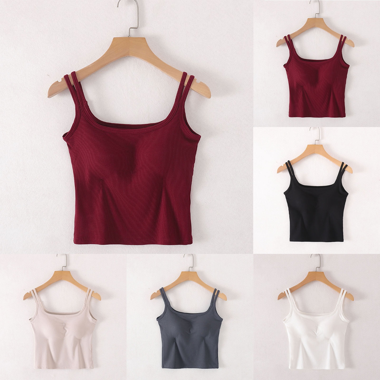 AnuYalue Womens Ribbed Sports Bra U Neck Padded Yoga Cami Shirts ...