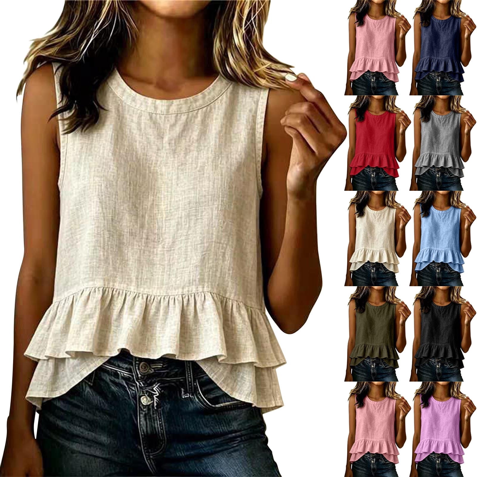 AnuYalue Womens Ruffle Linen Tank Tops Trendy Summer Beach Cute ...