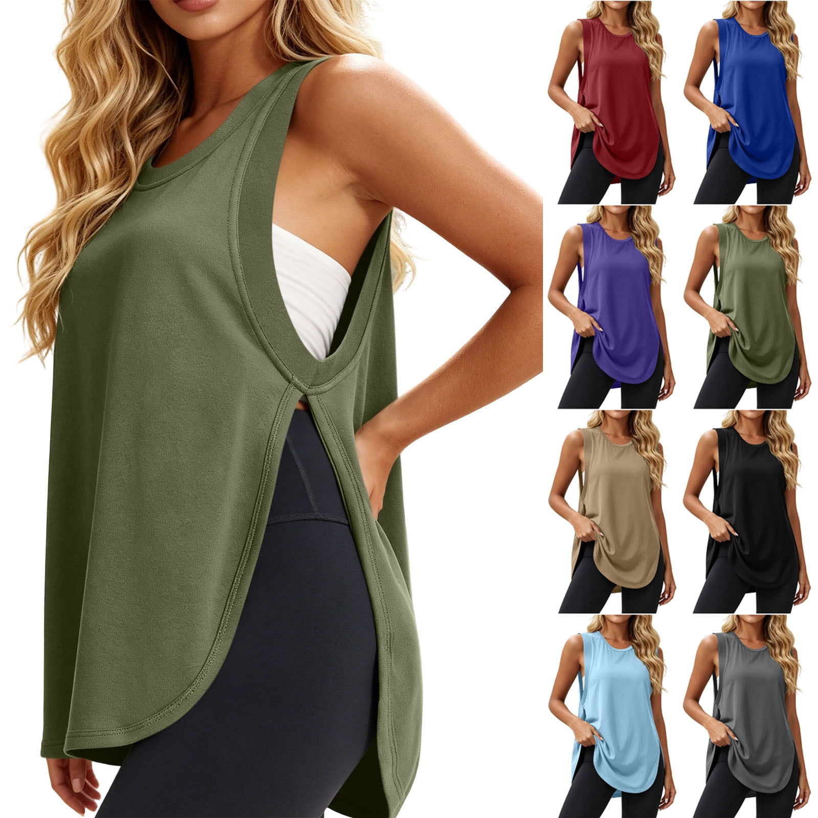 AnuYalue Womens Side Slit Workout Tank Tops Cotton Sleeveless T Shirts ...
