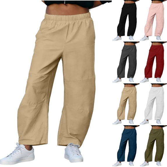 AnuYalue Womens Wide Leg Barrel Pants Summer Elastic High Waisted Pants ...