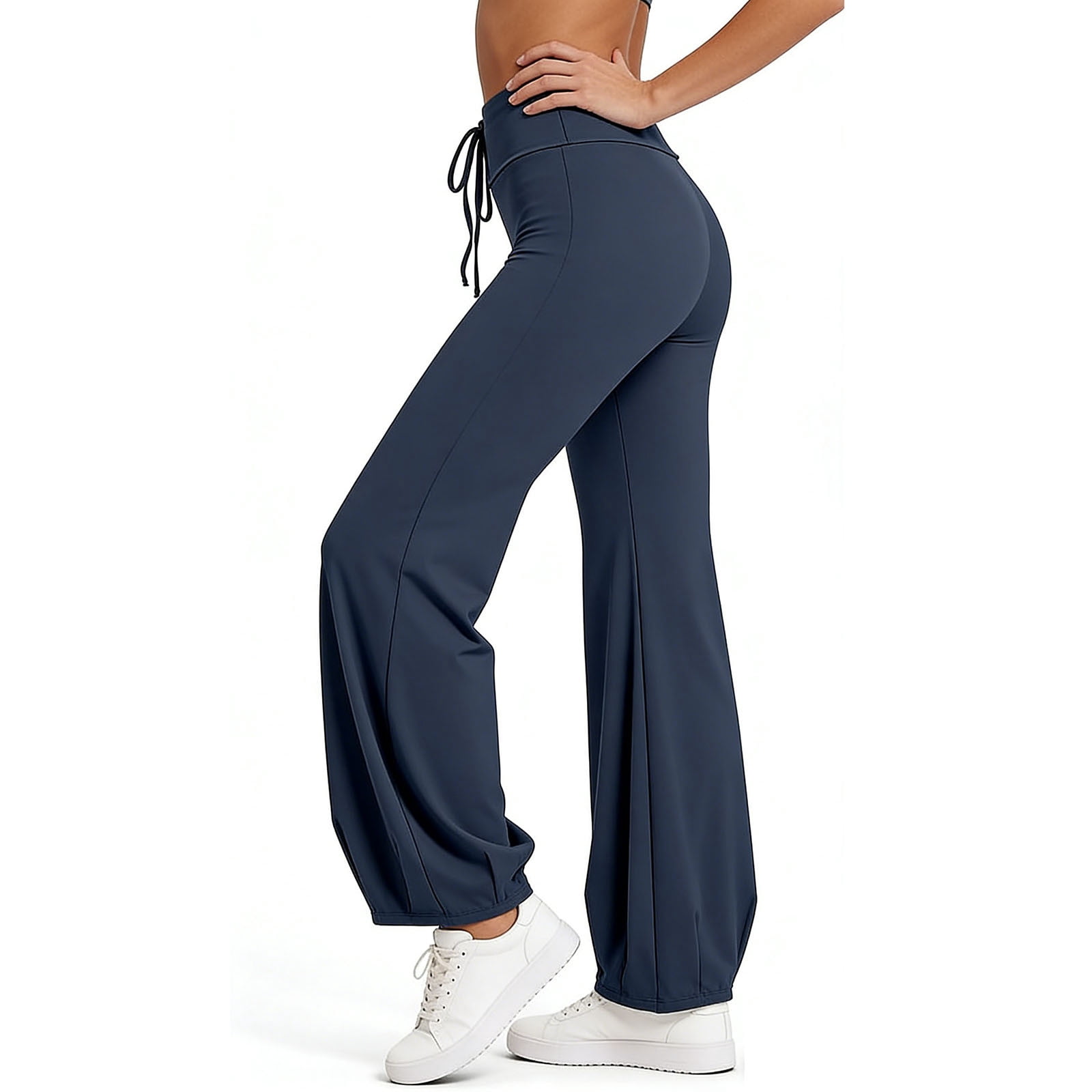 AnuYalue Womens Yoga Pants Drawstring Fold Over Wide Leg Leggings ...