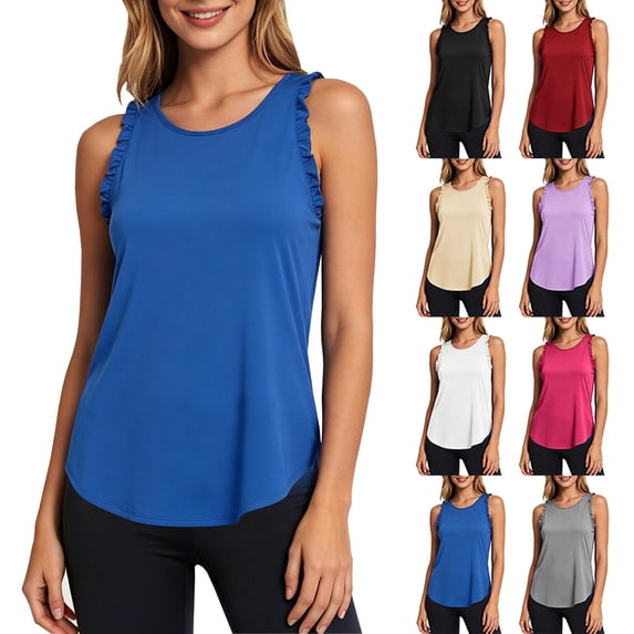 AnuYalue Workout Tank Top for Womens Ruffle Sleeveless Racerback ...
