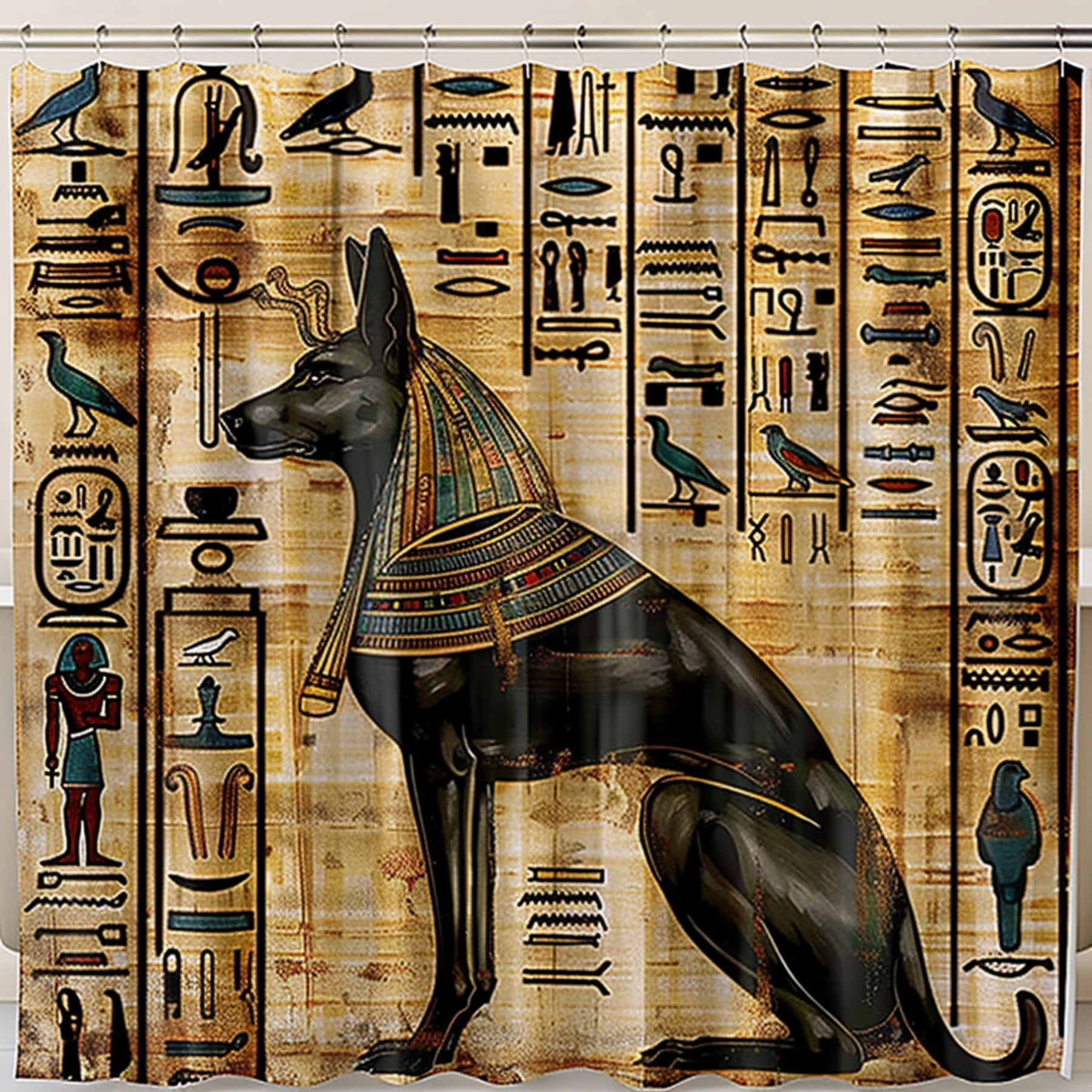 Anubis Egyptian Dog Theme Shower Curtain with Hieroglyphs and Ancient ...