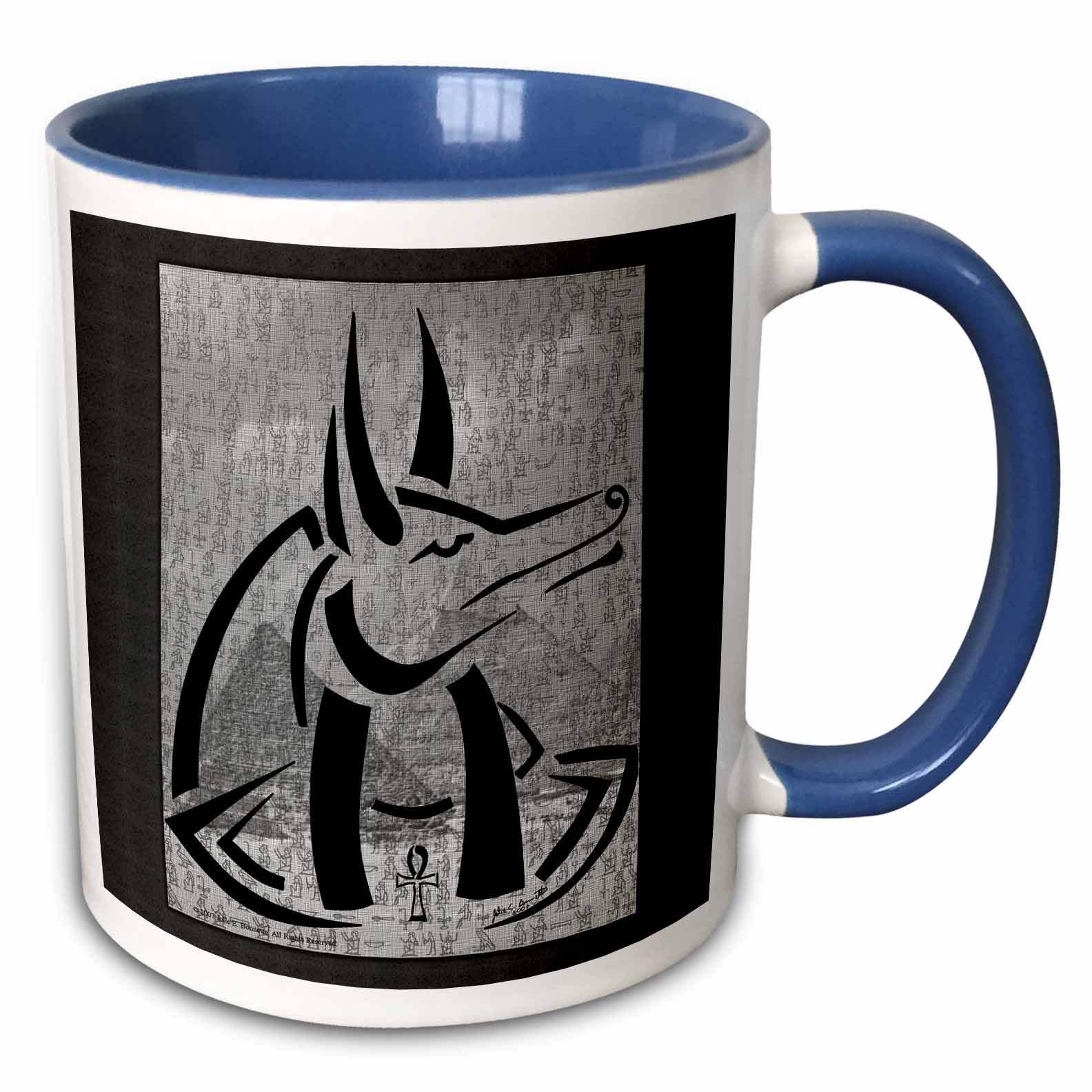 Anubis Egyptian God Tribal Art Shaded background 11oz Two-Tone Blue Mug ...