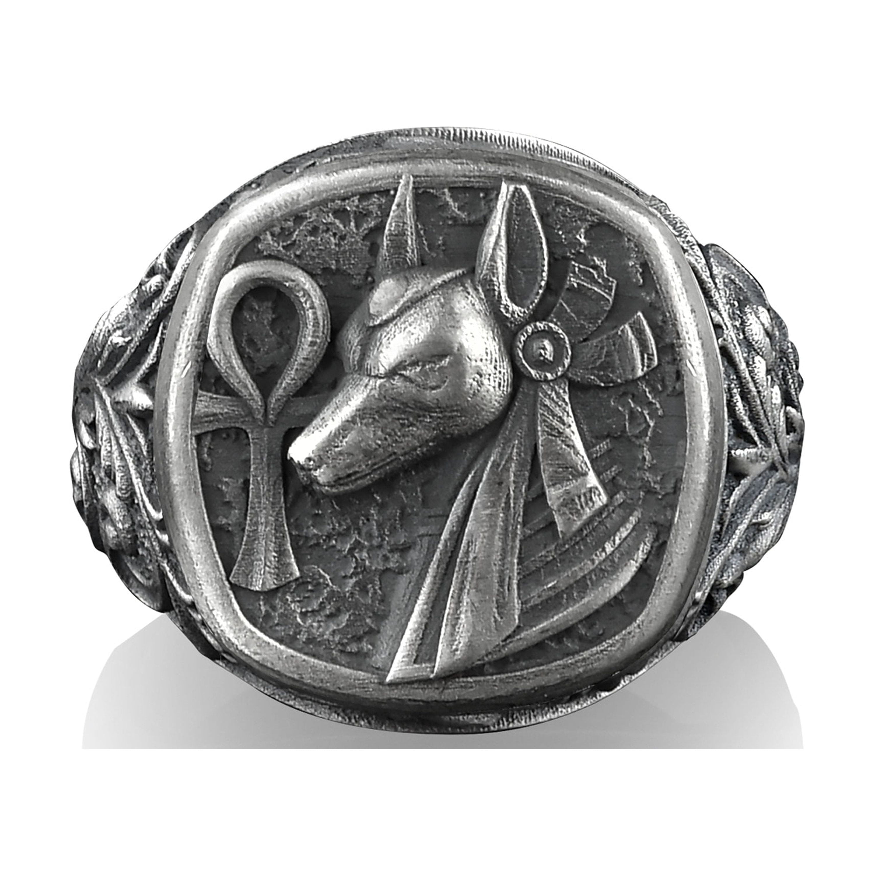 Anubis Egyptian God of The Dead, Sterling Silver Square Signet Ring ...
