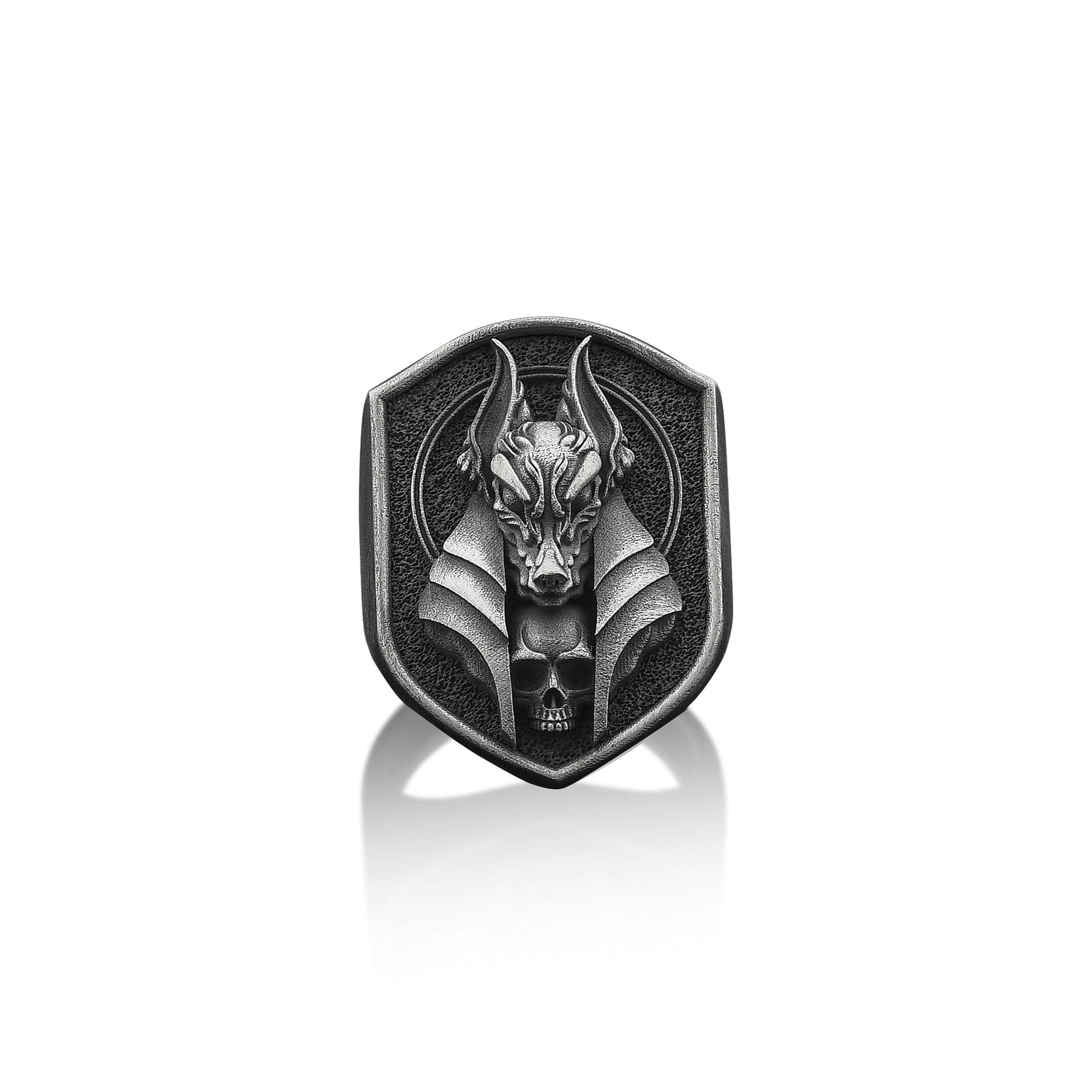 Anubis Handmade Silver Men Signet Ring, Egyptian God Sterling Silver ...