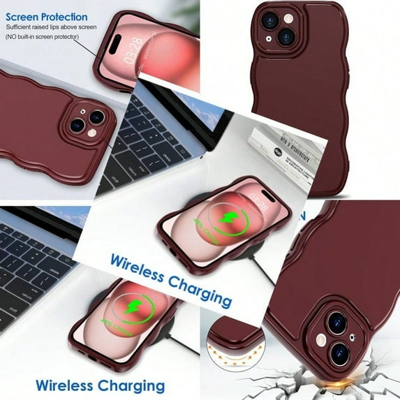 Anuck for iPhone 15 Case Wave Curly Frame Design for Women Girls Cute ...