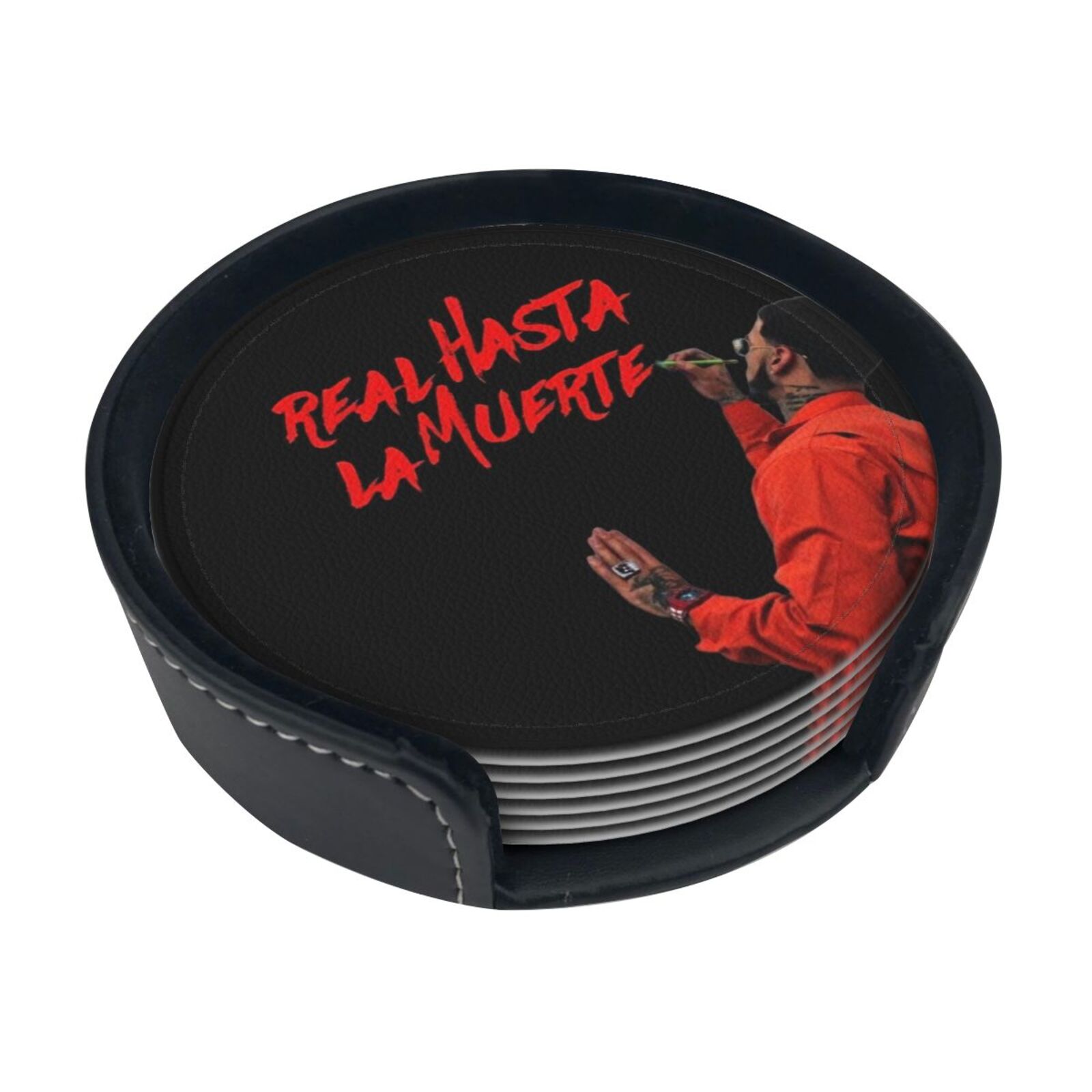 Anuel Aa Anime Funny Coasters,6 Pcs Leather Coasters That Protect ...
