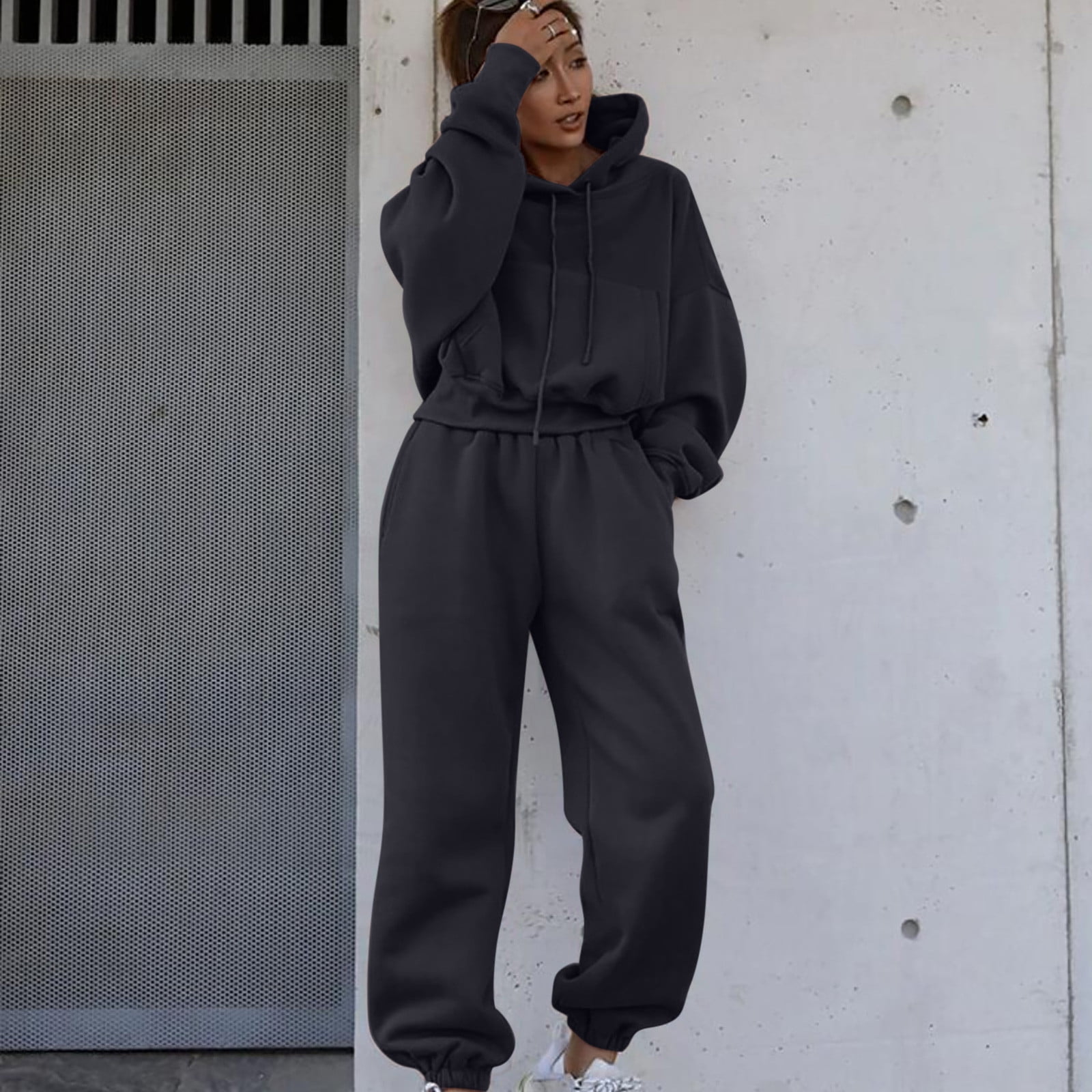 AnuirheiH 2 Piece Oversized Hoodies and Sweatpants Set for Women Long ...
