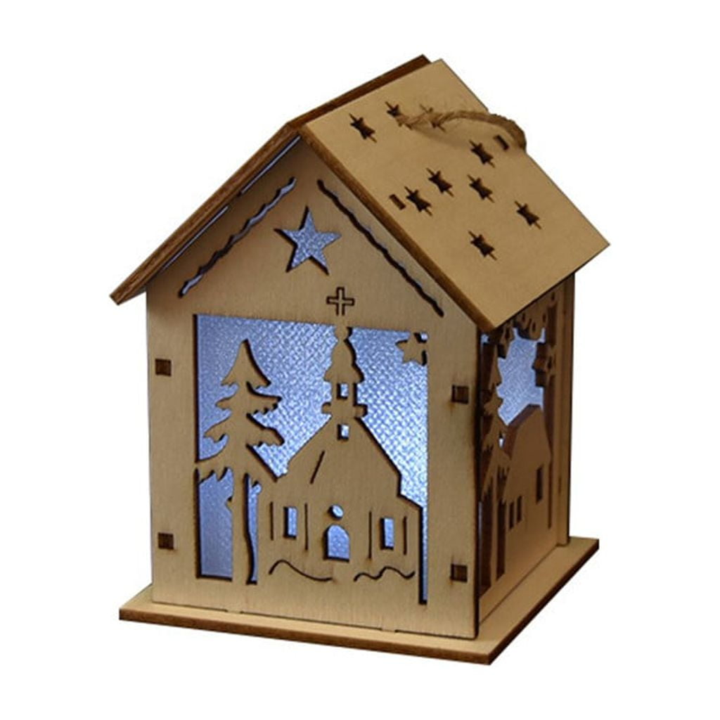 AnuirheiH Christmas Wooden Luminous Cabin Window Display Christmas Tree ...