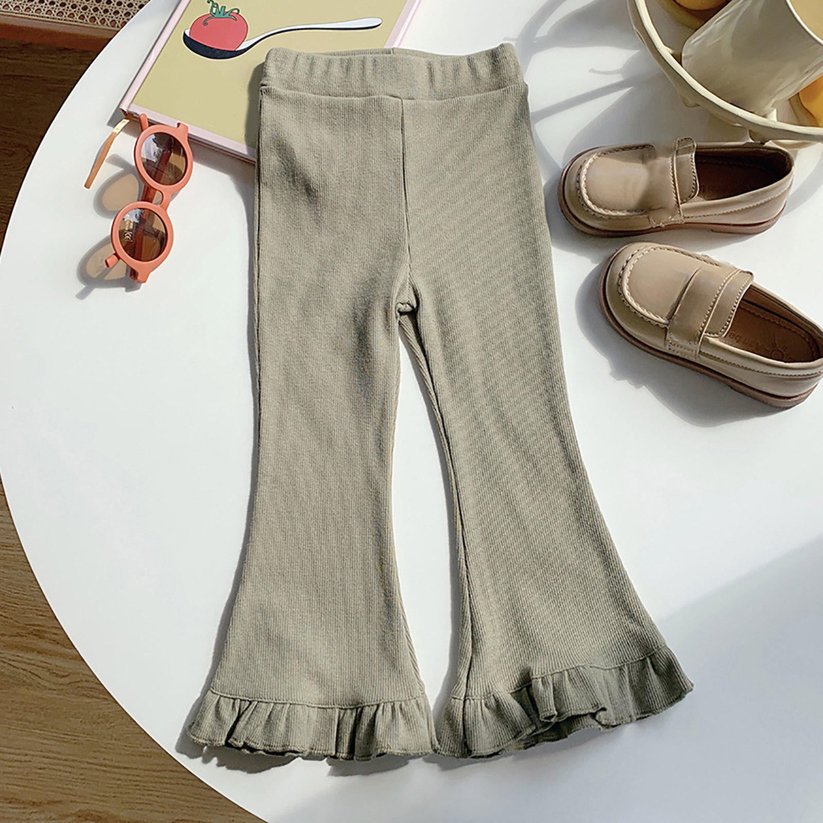 AnuirheiH Toddler Baby Girl Flare Pants Toddler Solid Ribbed Ruffle ...